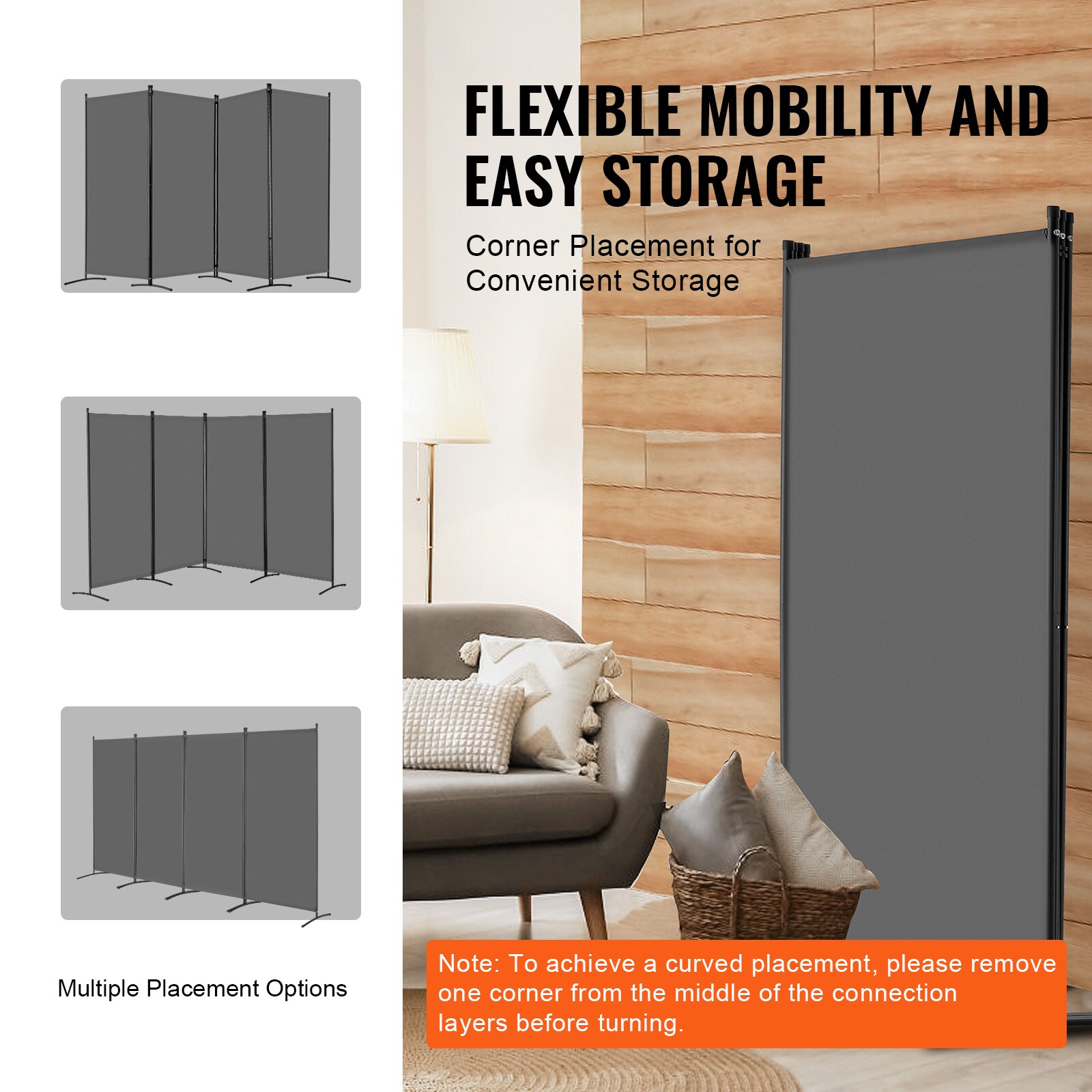 VEVOR Room Divider 4 Panels Room Divider Folding Privacy Screen and ...