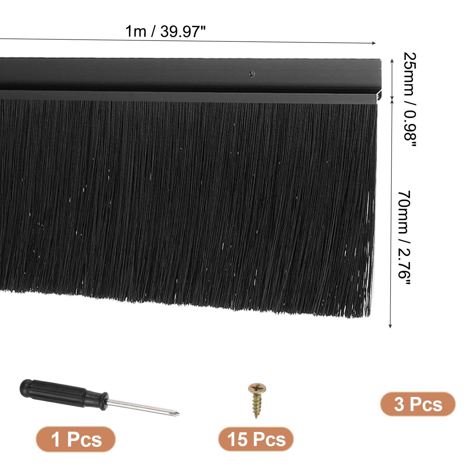 PATIKIL Door Brush Sweeps 2.76 Inch Bristles x 39.37 Inch Long 3 Sets H ...