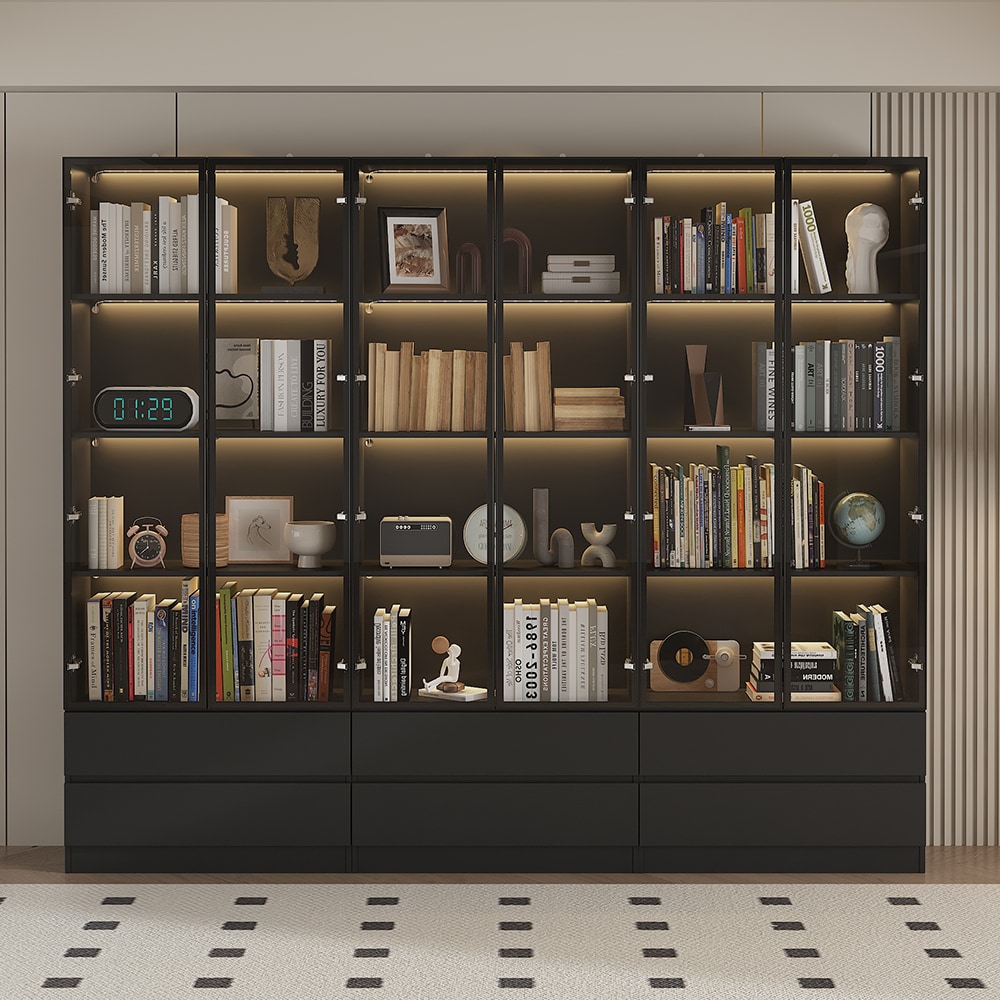 Homsee Elegant 94.5 Inch Wide Bookcase with LED Lighting and ...