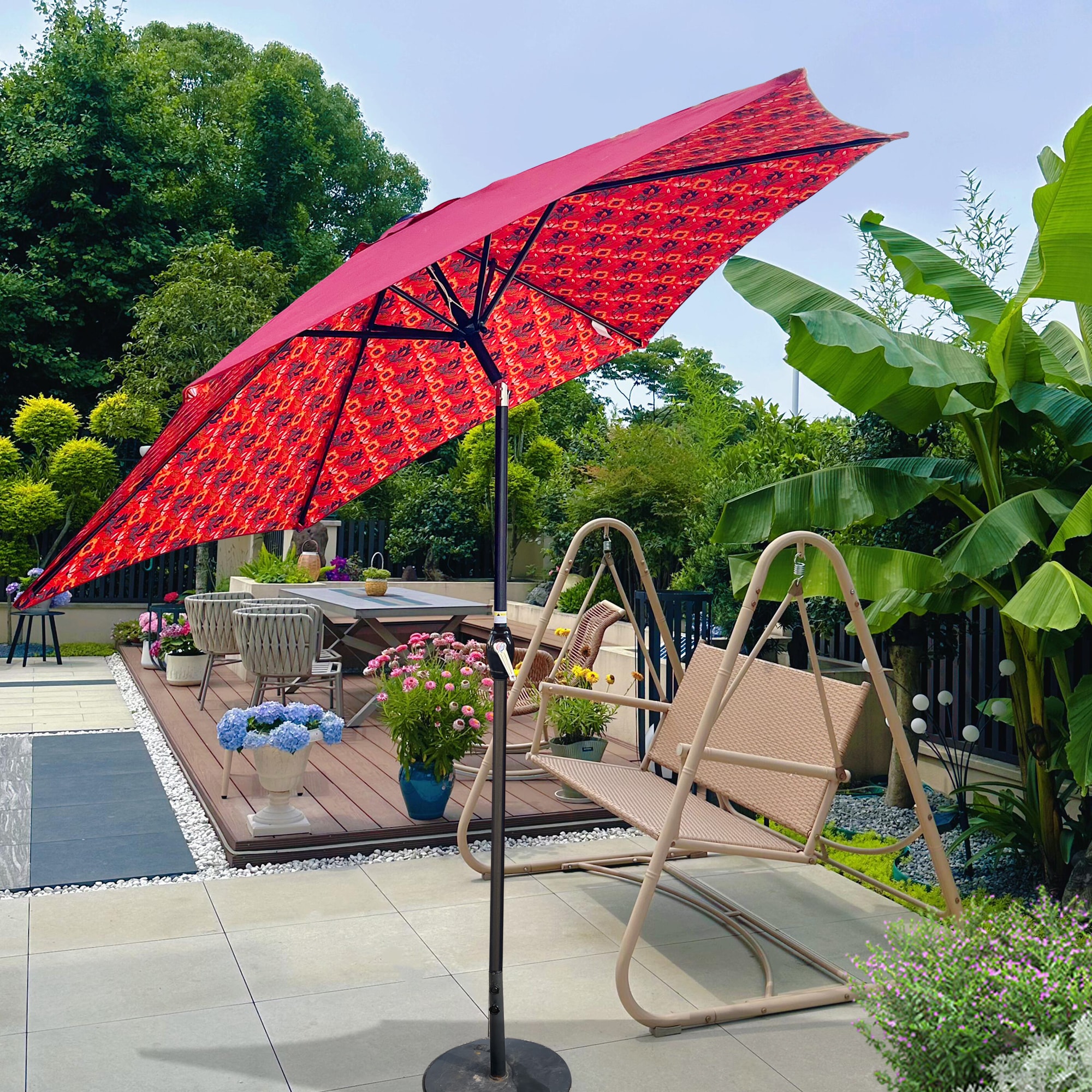 LOVMOR 9 FT Patio Umbrella Outdoor Crank Lift Tilt Vented Canopy Metal ...