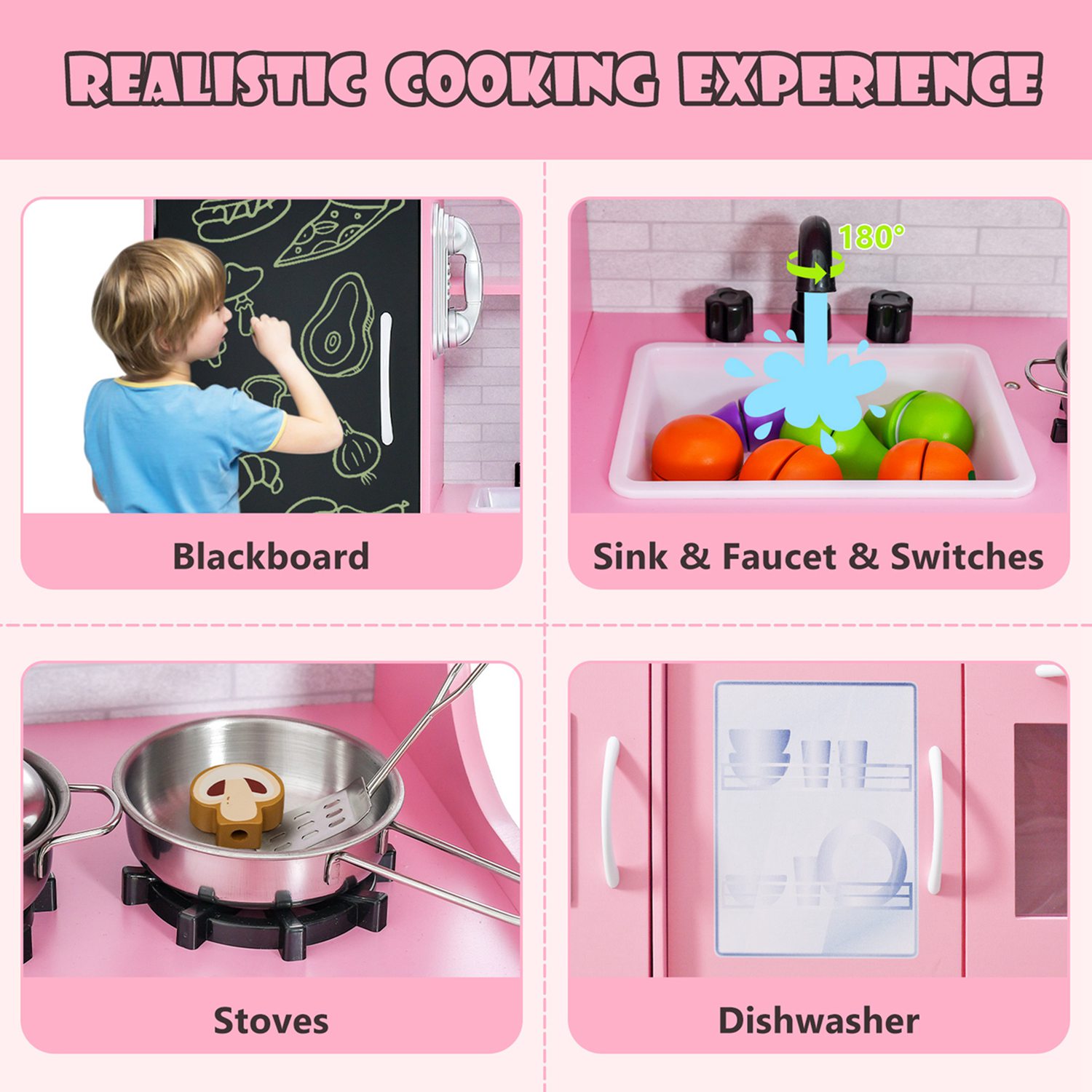 Costway Kids Pretend Play Kitchen Toddler Kitchen Playset with ...