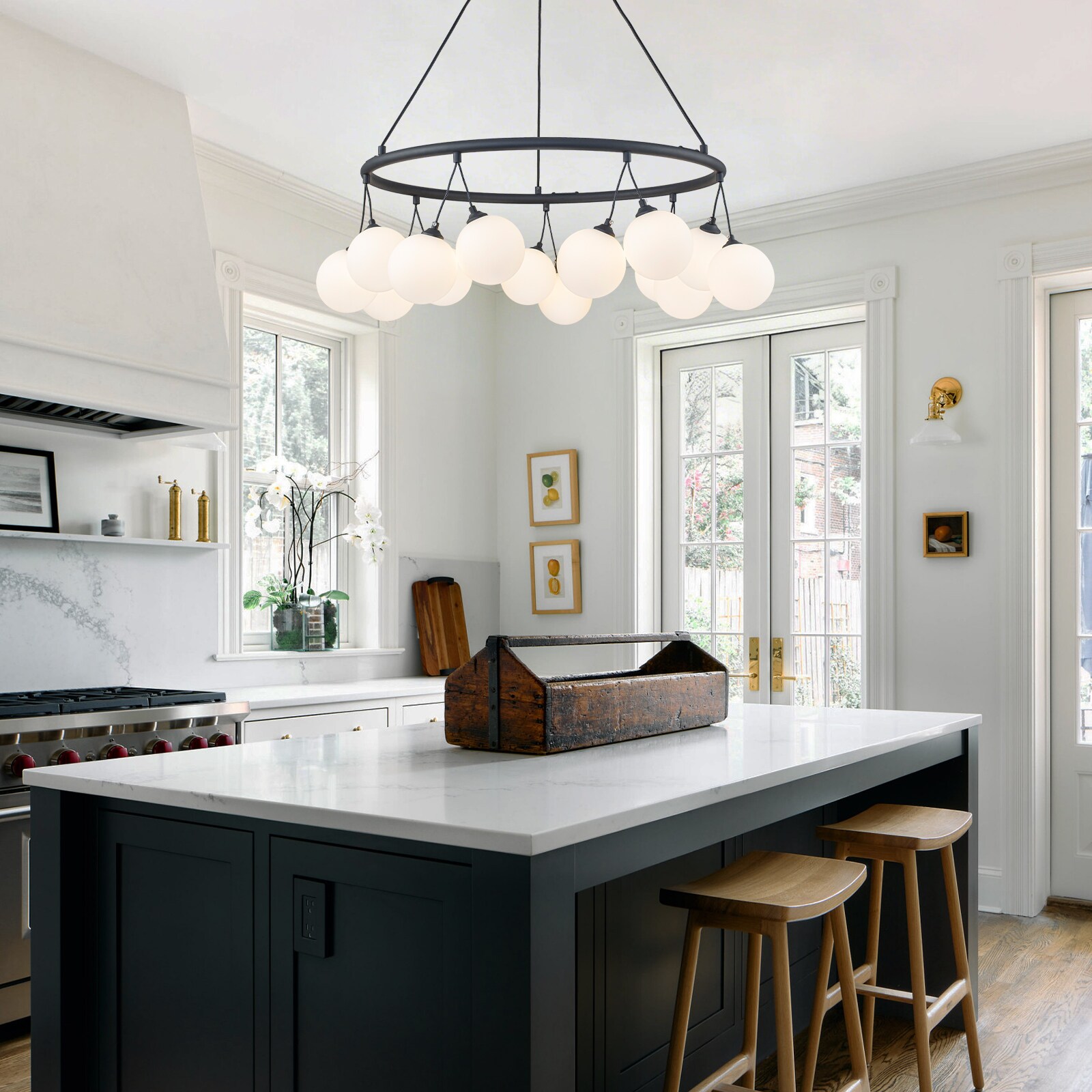 MENCOLULU Ring Cluster Chandelier with Frosted Milky White Glass Globes ...