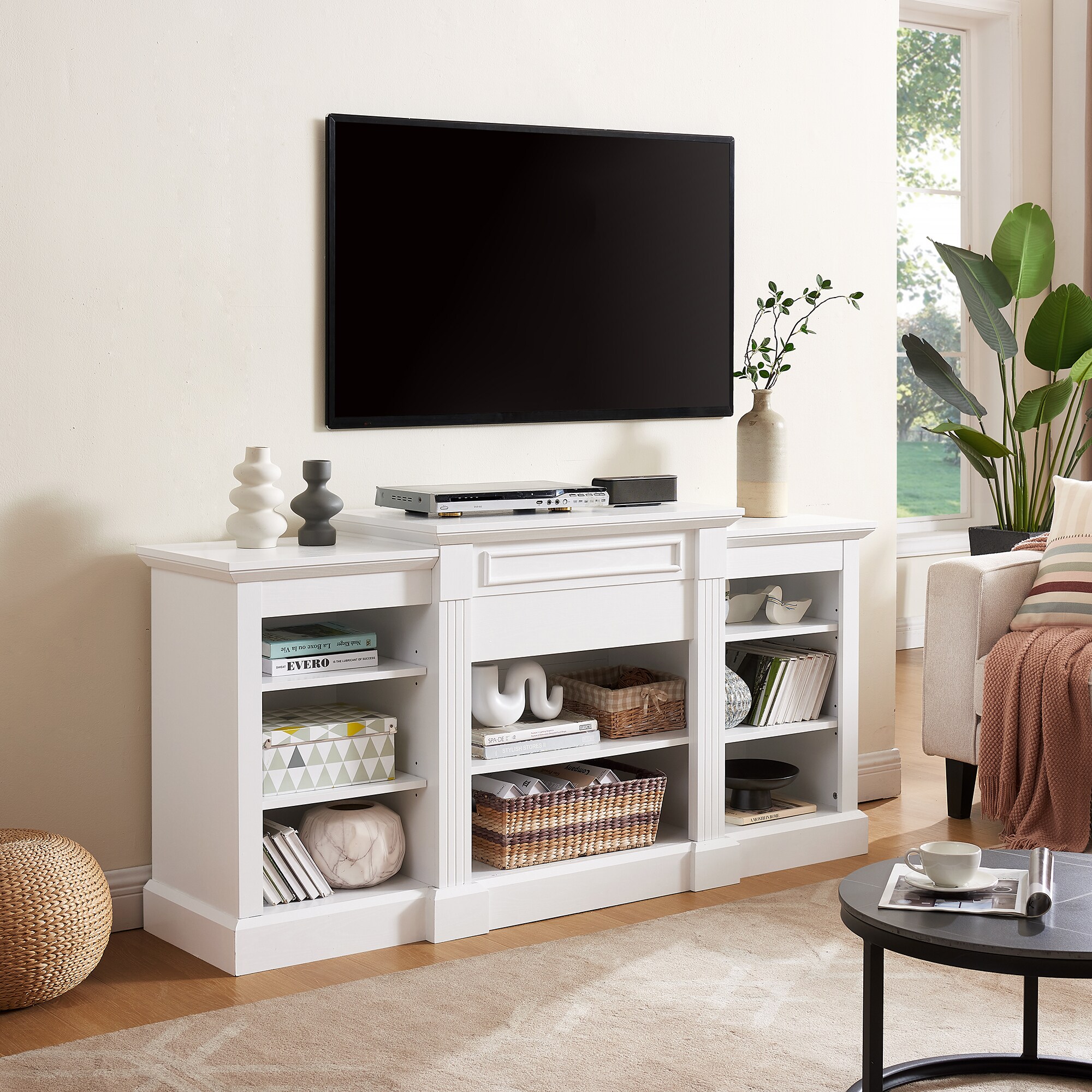 SINOFURN Farmhouse/Rustic White TV cabinet ( Accommodates TVs up to 70 ...