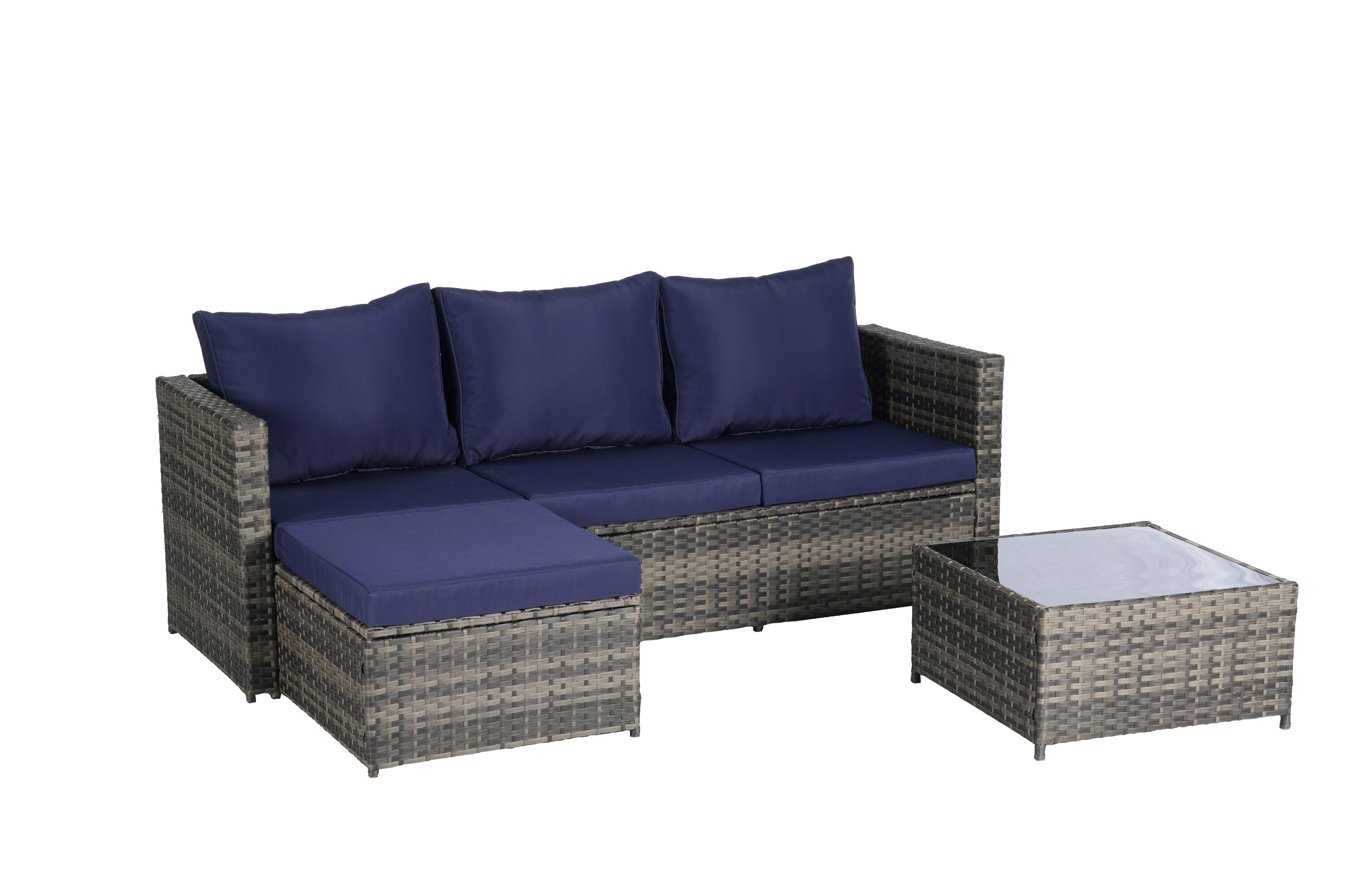 Maocao Hoom 2 -Piece Rattan Patio Sofa Conversation Set with Blue ...