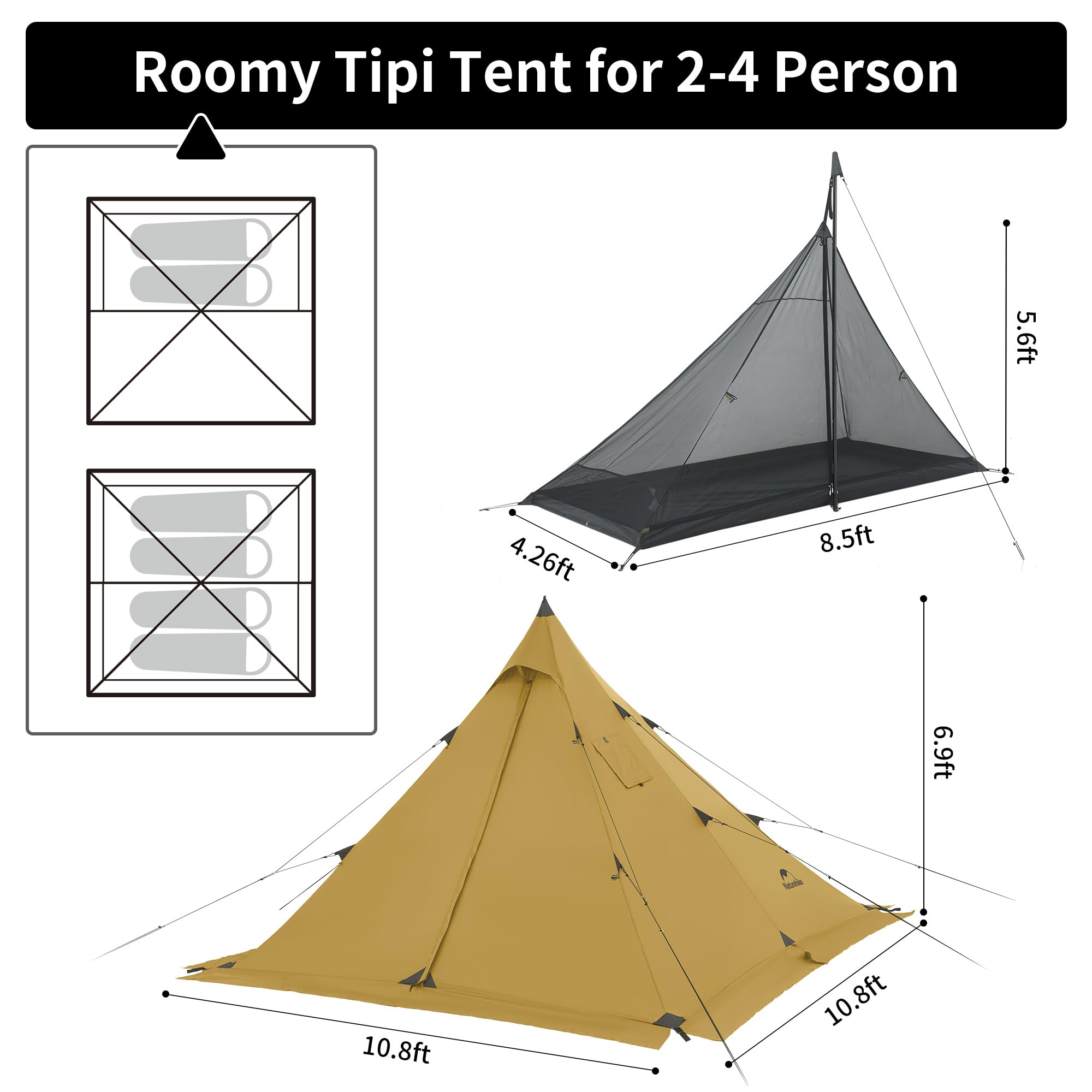 Naturehike 4 Season Hot Tent with Stove Jack Windproof Waterproof Cold ...