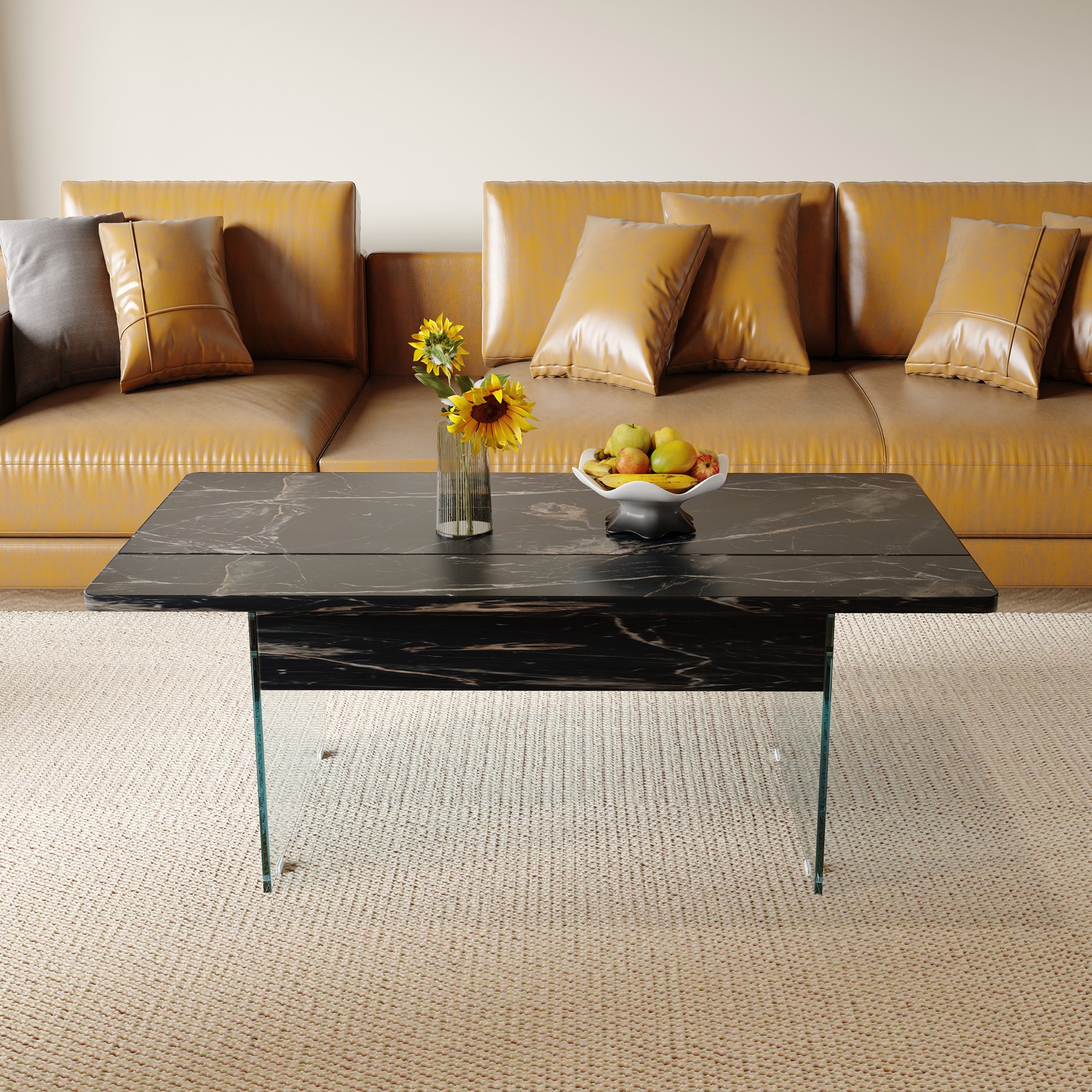 LOVMOR 43.3 inch Lift Top Coffee Table w Storage Black Marble and ...