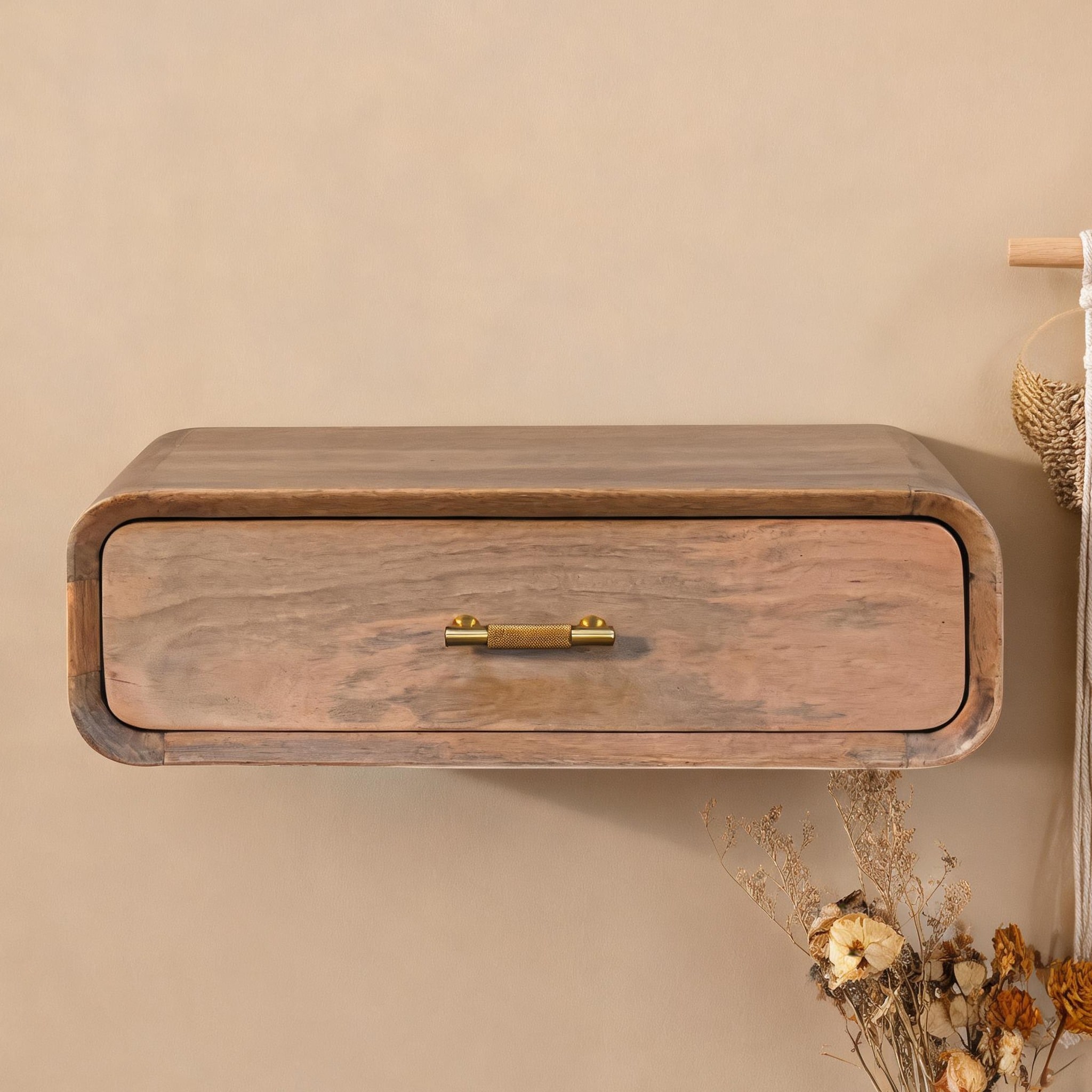 Naturefalls Solid Wood Wall-Mounted Nightstand with T-Bar Drawer ...