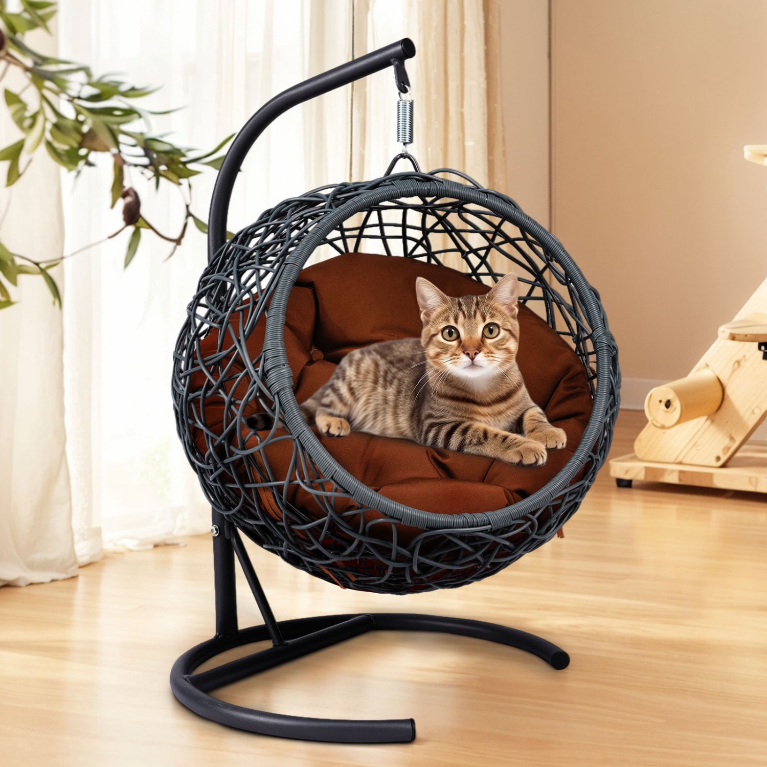 Streamdale Furniture Cat Swing Bed with Stand - Brown in the Pet Beds ...