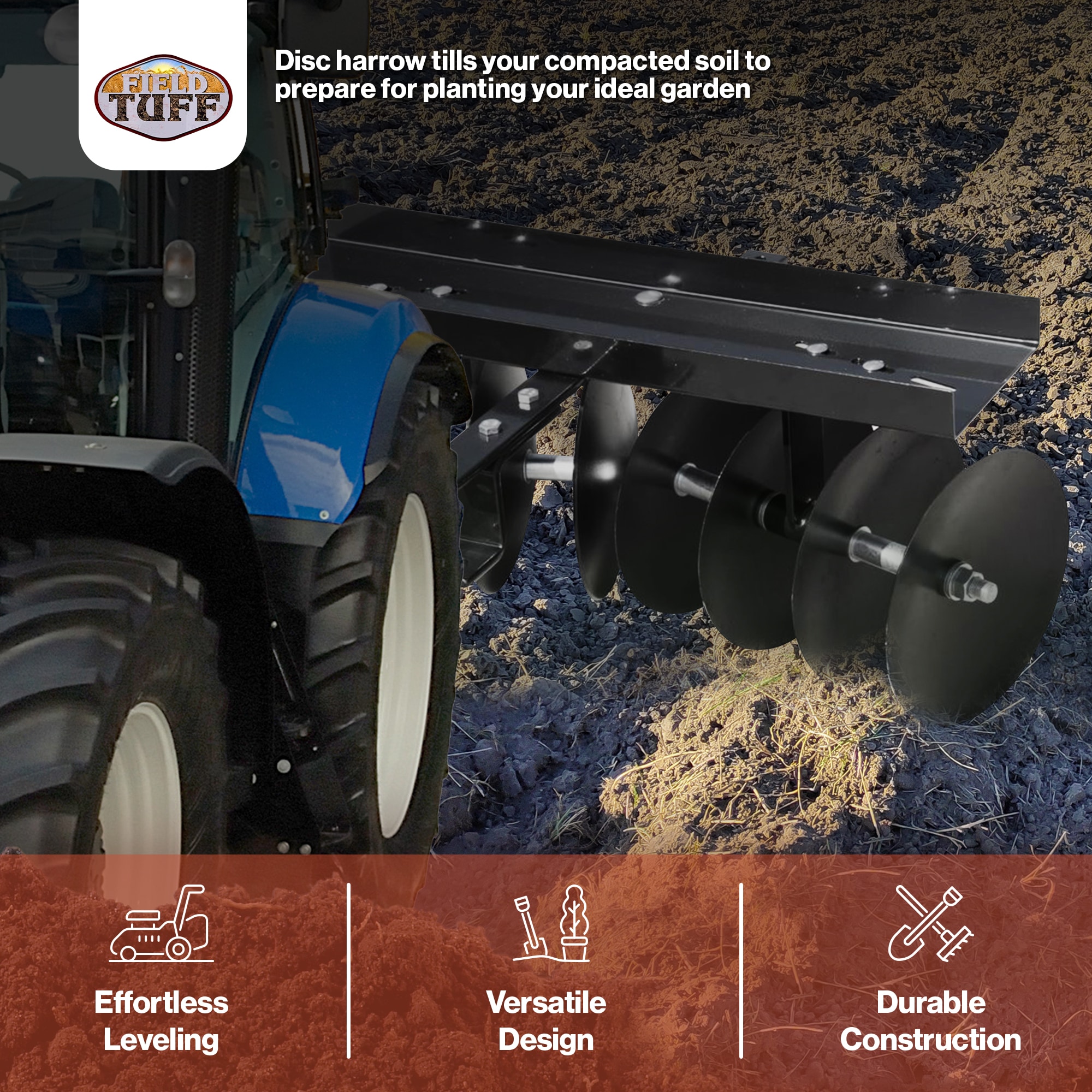 FIELD TUFF 39 Inch Tow Behind Garden Soil Cultivator Sleeve Hitch Disc ...