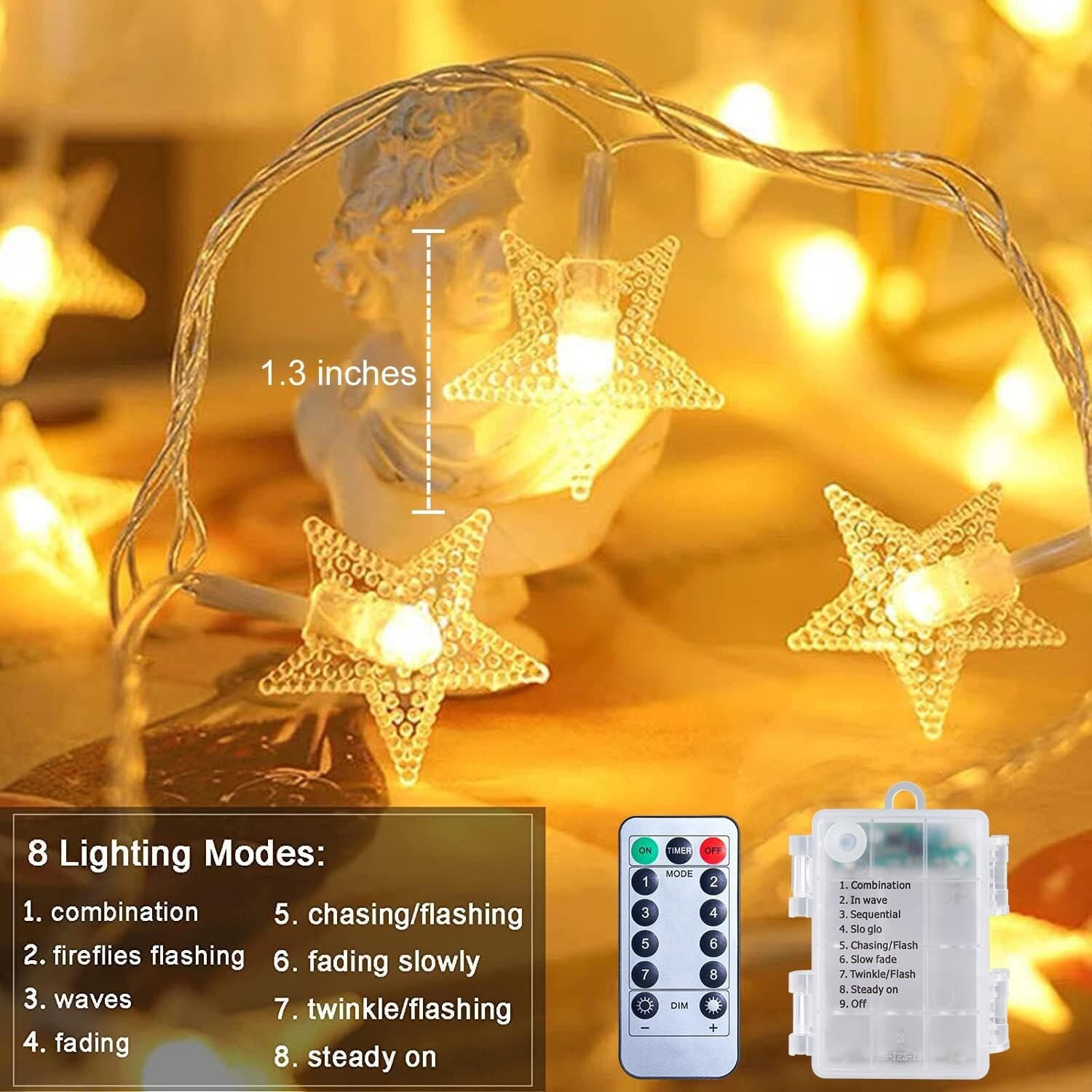 Afoxsos Star String Lights 17 ft 50 LED Fairy Lights with Remote Timer ...