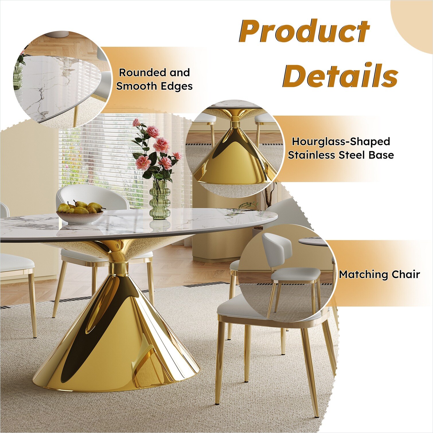 Watnature Modern 71-Inch Dining Set for 6 Sintered Stone Tabletop Crisp ...