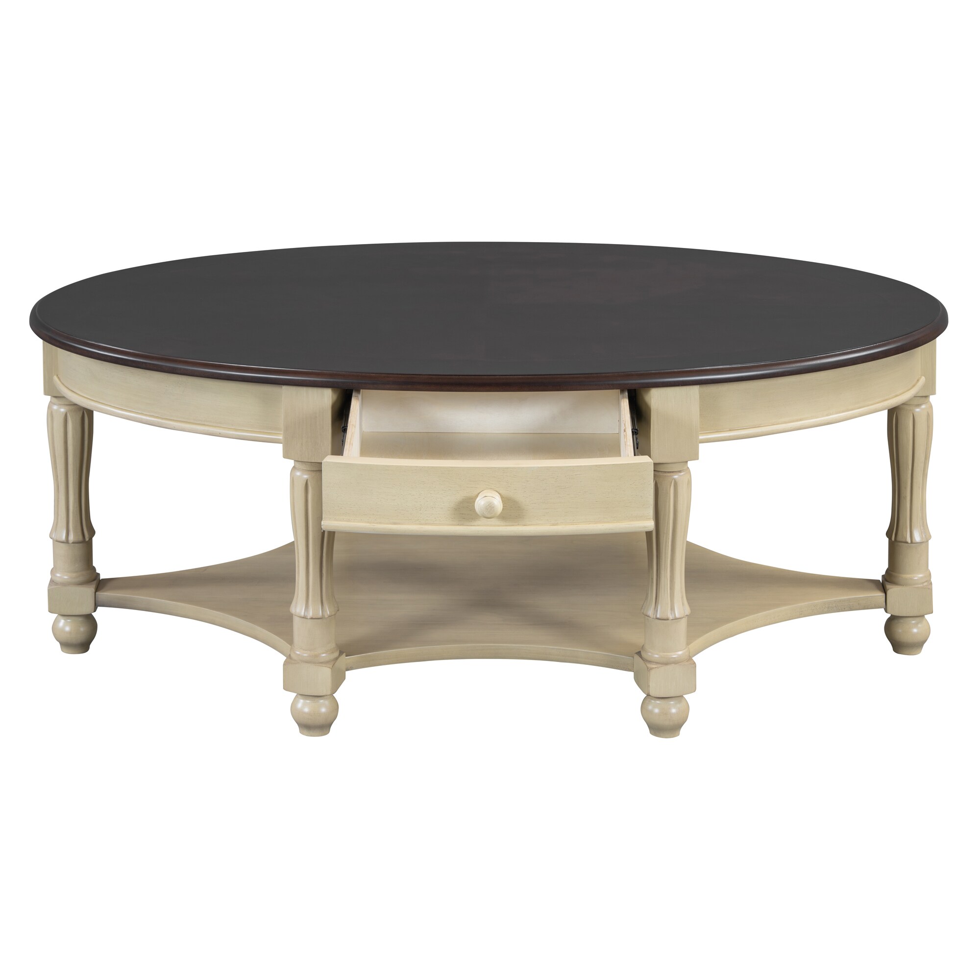 Qualler 45'' Vintage Oval Coffee Table Drawer Storage Shelf French ...