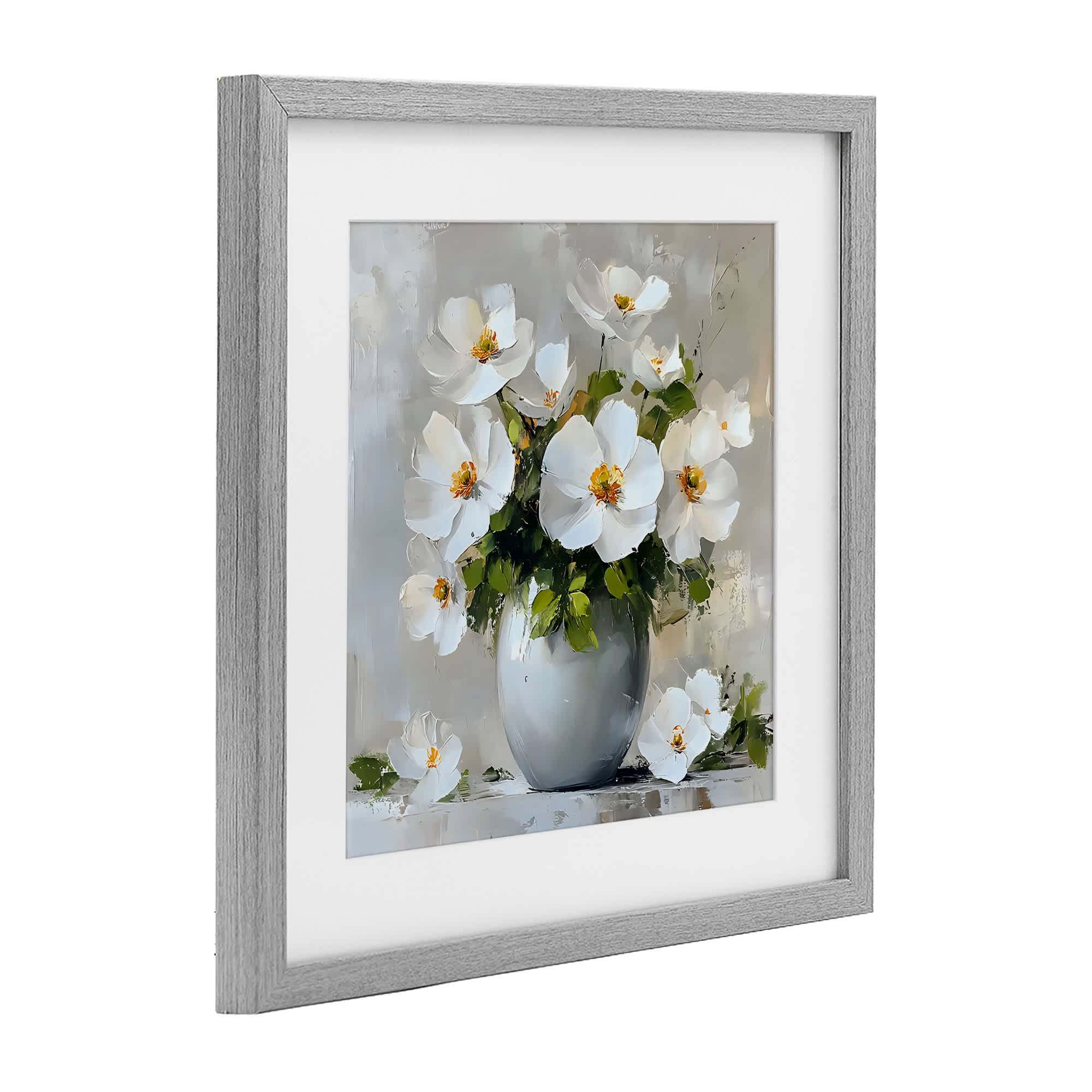 Stupell Industries White Anemones in Silver Vase Gray Framed Print ...