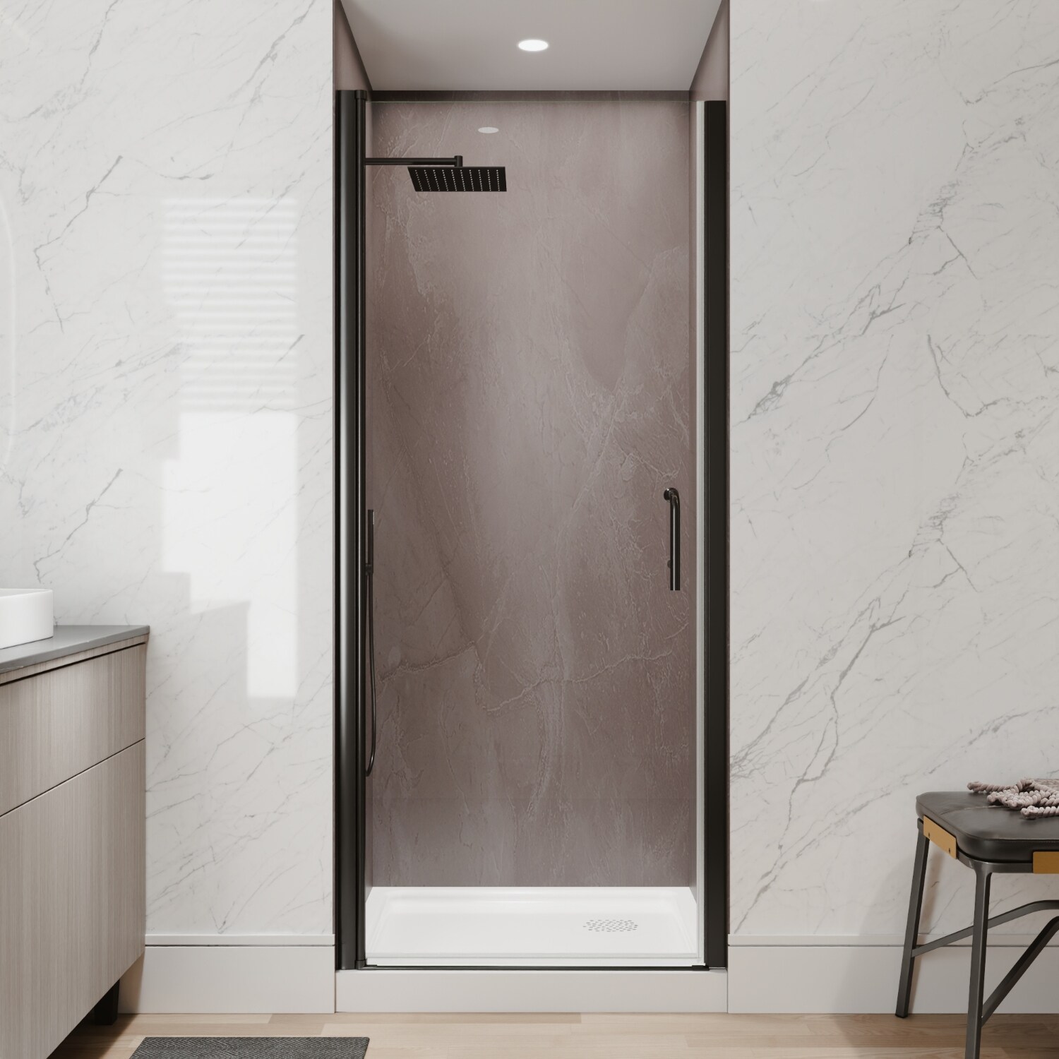 Wooakway 32-34 in. W x 72 in. H Matt Black Pivot Frameless Shower Door ...