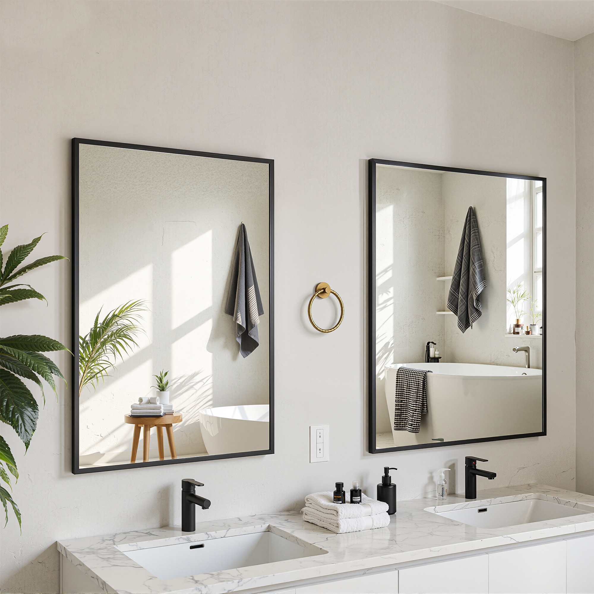 Wooakway 2-Pack Black Aluminum Slim Edge Rectangular Hanging Bathroom ...