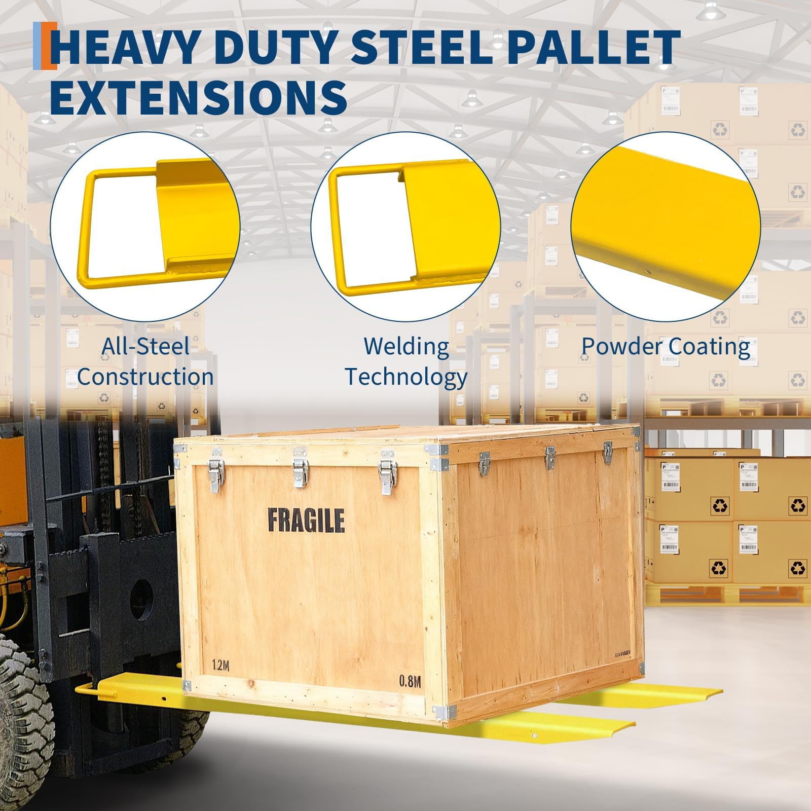 IdealHouse Yellow Pair Heavy Duty Forklift Extensions 96 Inch Length 5. ...