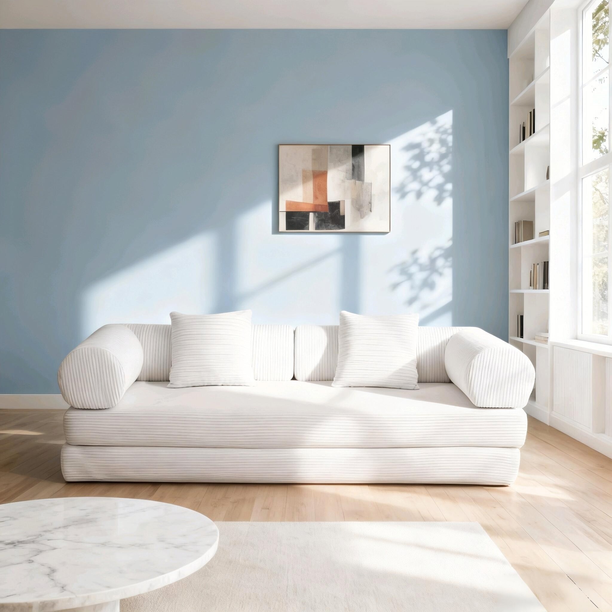 LOVMOR 78.7inch Compressed Sectional Sofa Fabric Cream Couch with ...