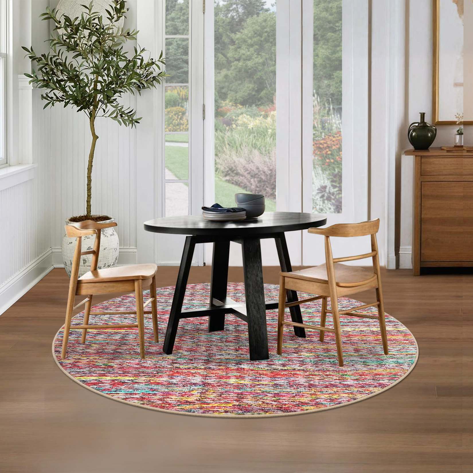 Qeetex 4 x 4 ft Polyester Multi Color Round Soft Non Slip Modern Soild ...