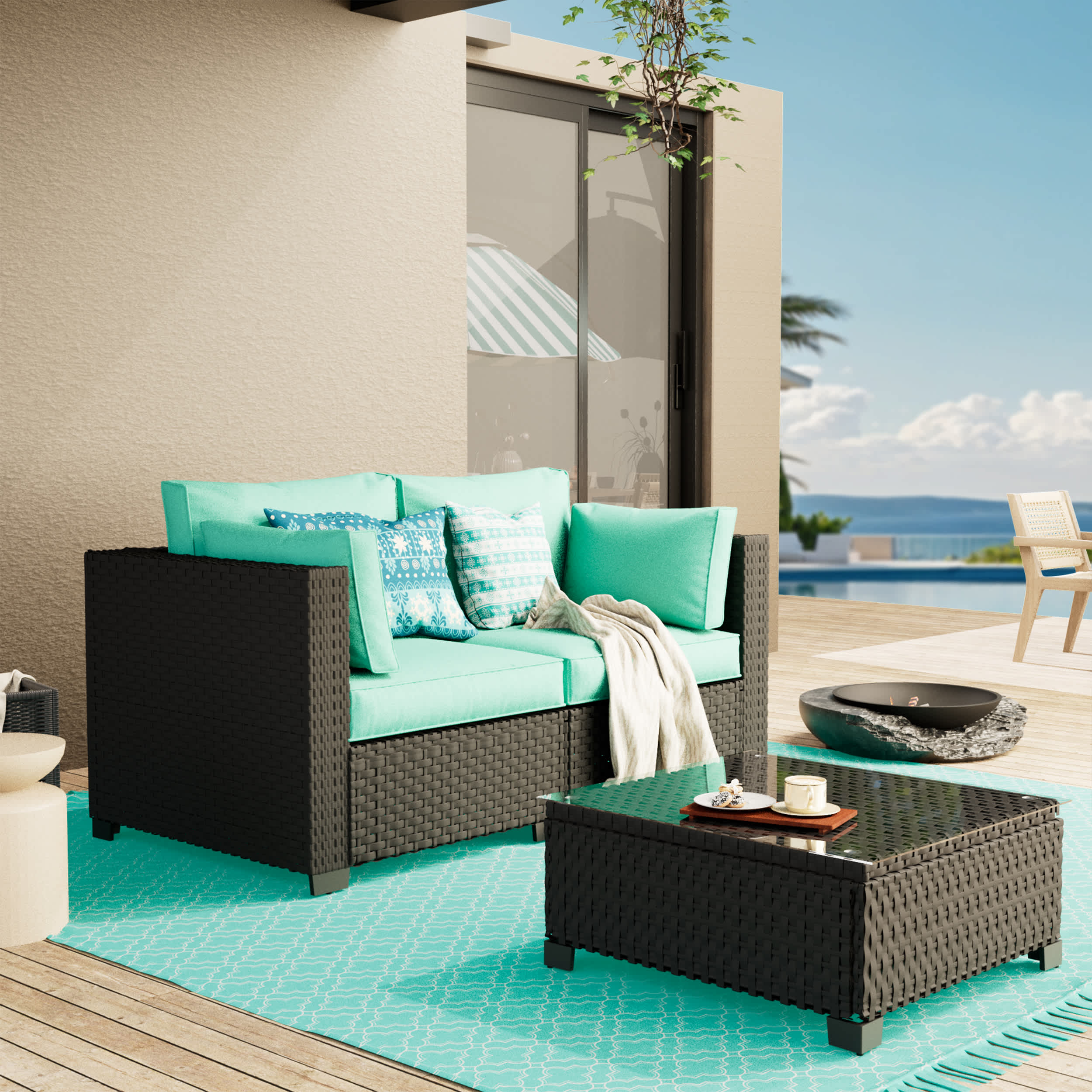 Ark Design 3-Piece Wicker Rattan Outdoor Patio Conversation Seating Set ...