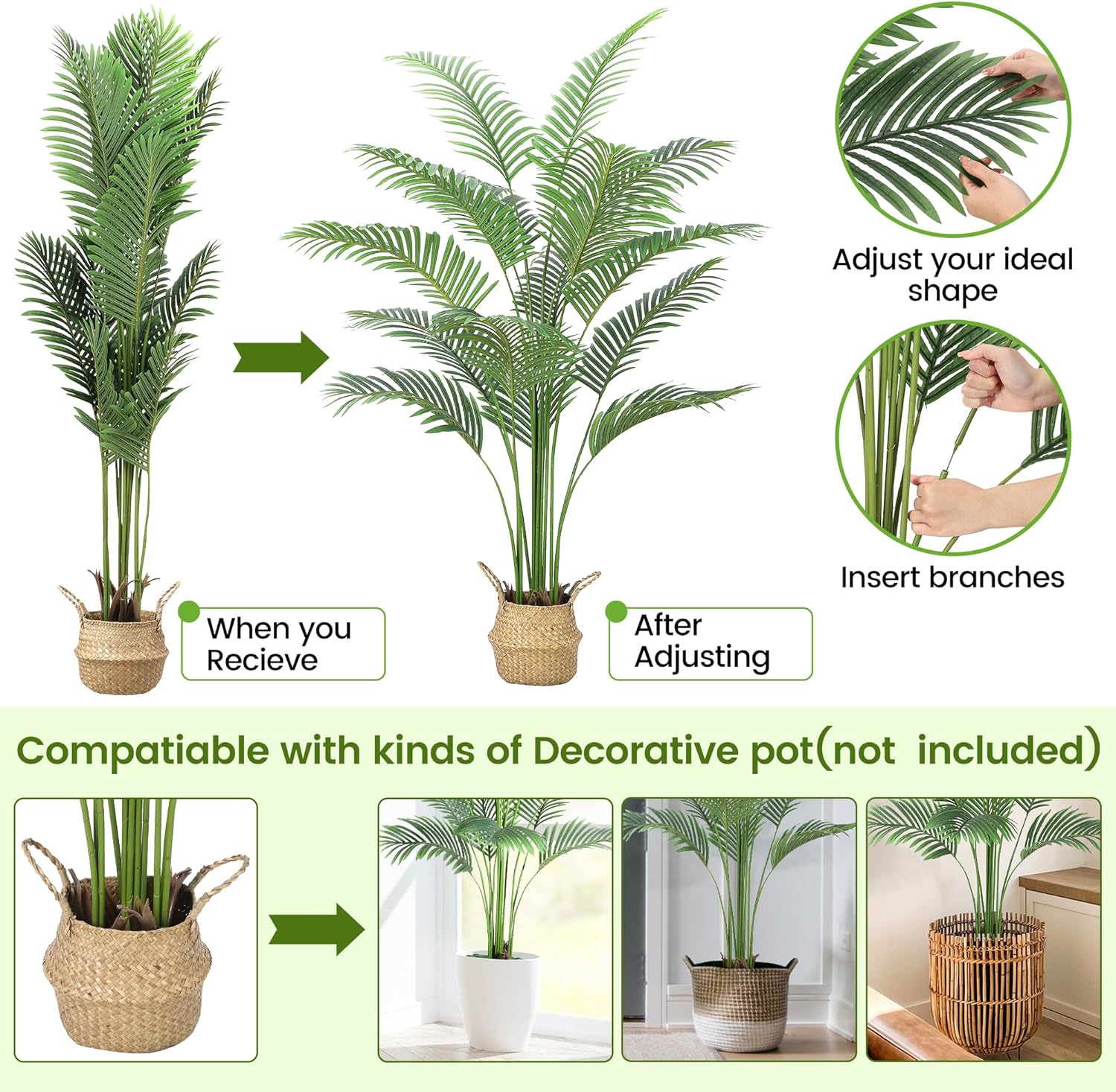 GAOMON Artificial 6 Ft Areca Palm Tree Realistic Silk Plant with 15 ...