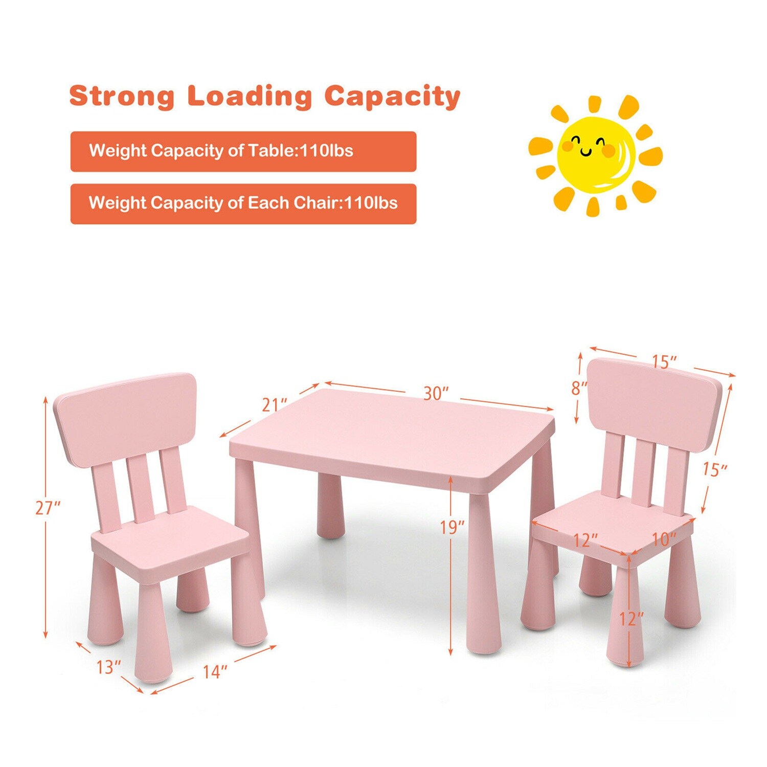 Costway Kids Table and 2 Chairs Set Toddler Activity Play Dining Study ...