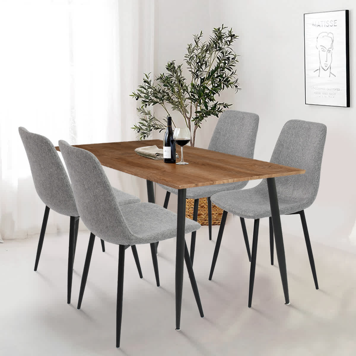 Maison Boucle Modern 5-Piece Dining Table Set with Wood Table and 4 ...