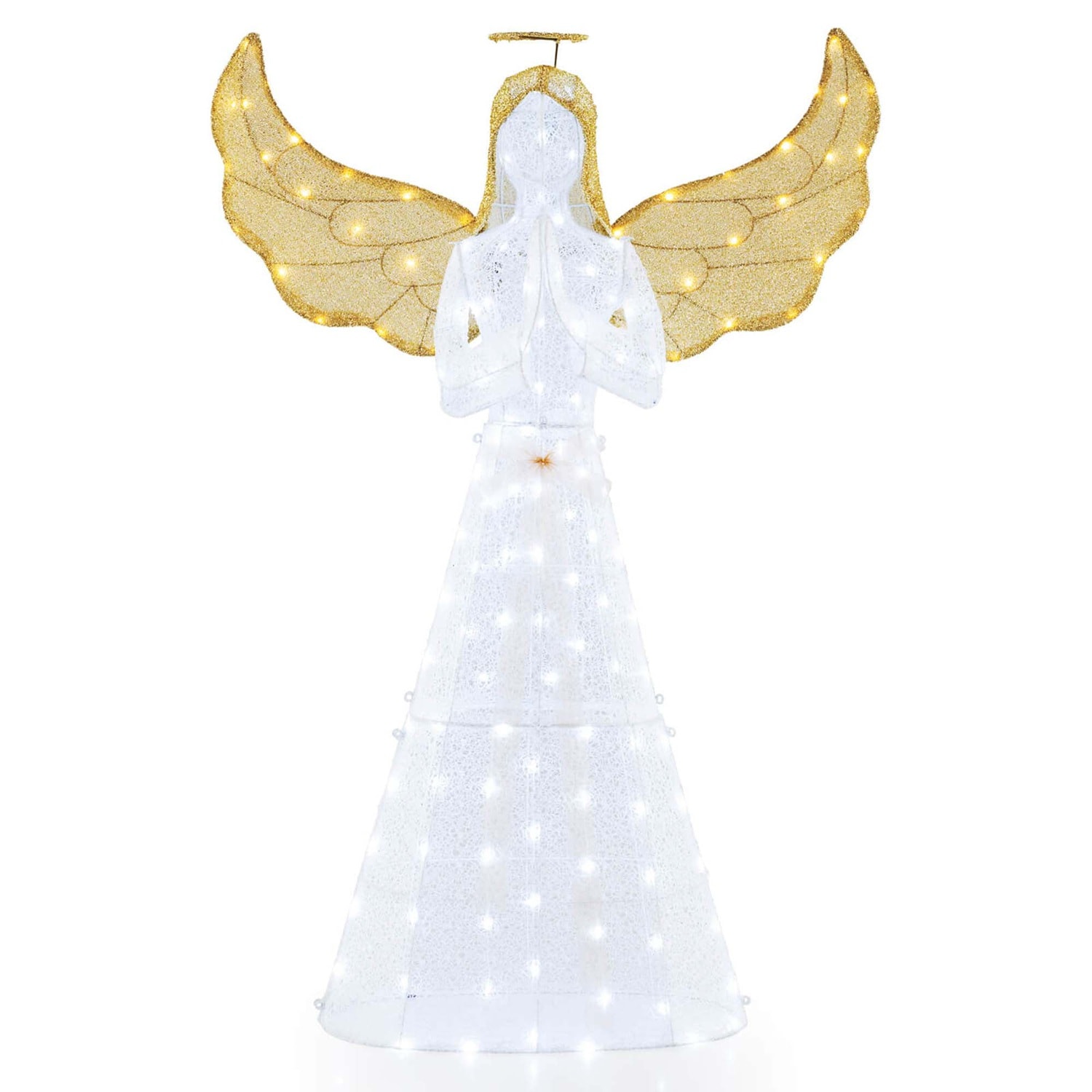 Costway 5 ft Festive Pre-Lit Angel with Halo Wings and 150 LED Lights ...
