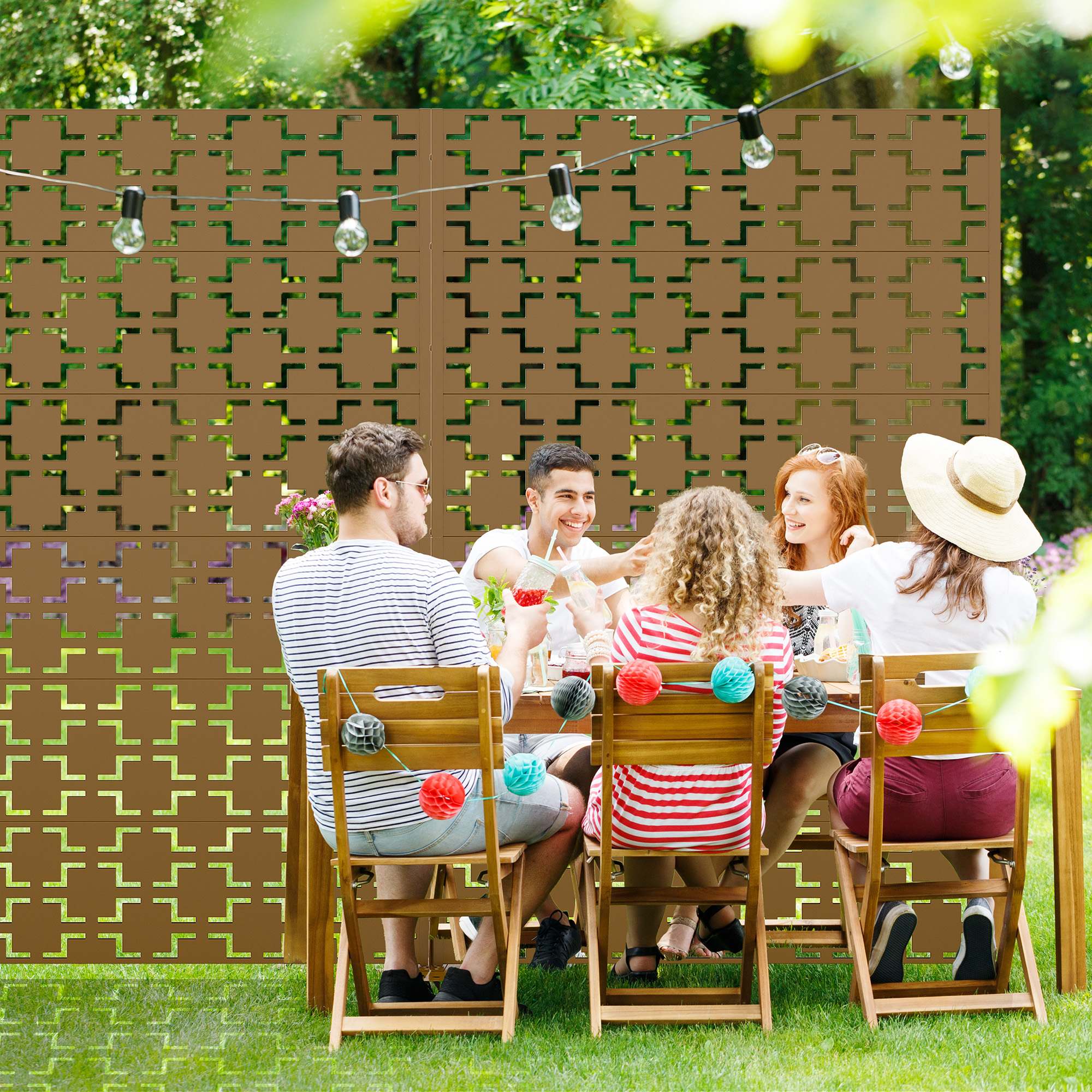 Aveyas 47-inches W x 72-inches H Square Brown Galvanized Sheet Privacy ...