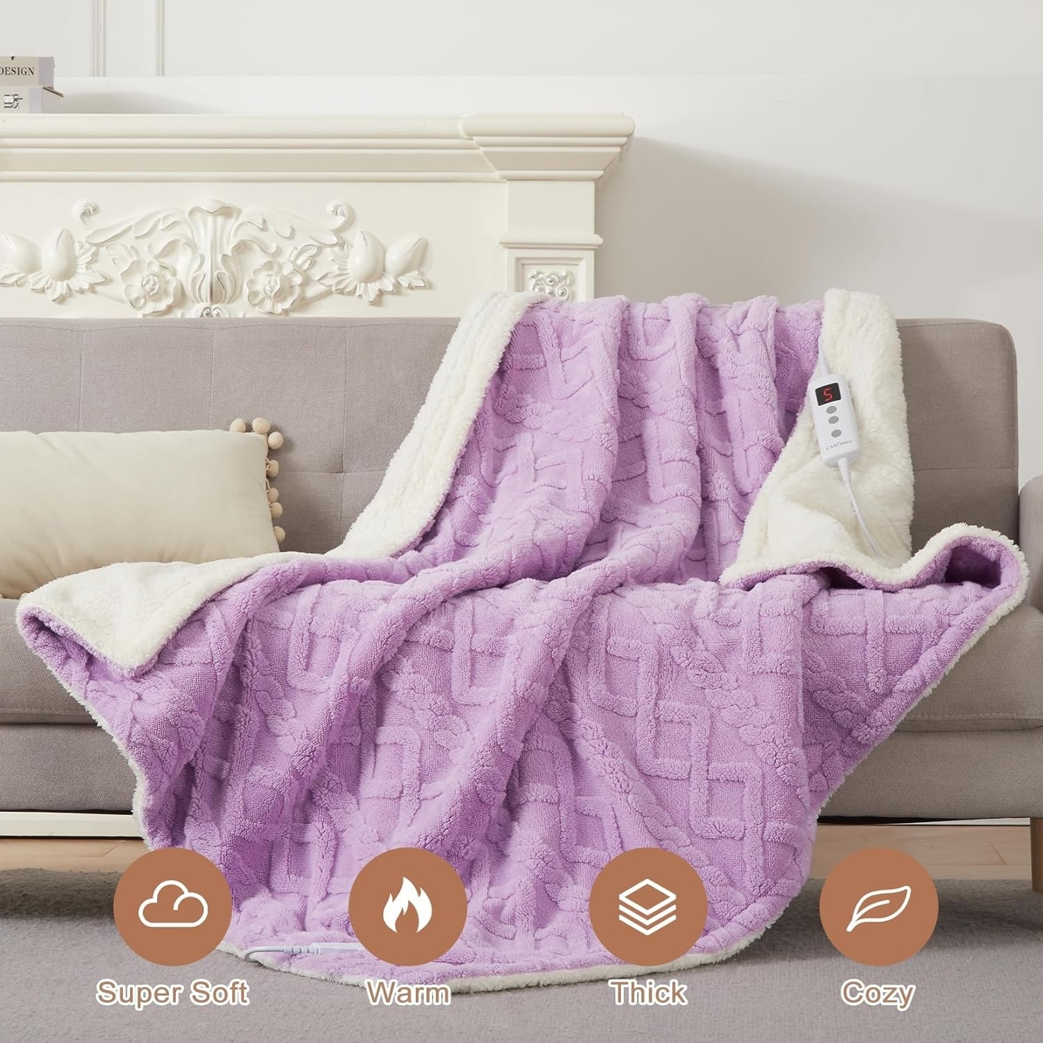 Qeetex Twin 62x84 Inch Heated Throw Blanket - Thick Tufted Sherpa ...
