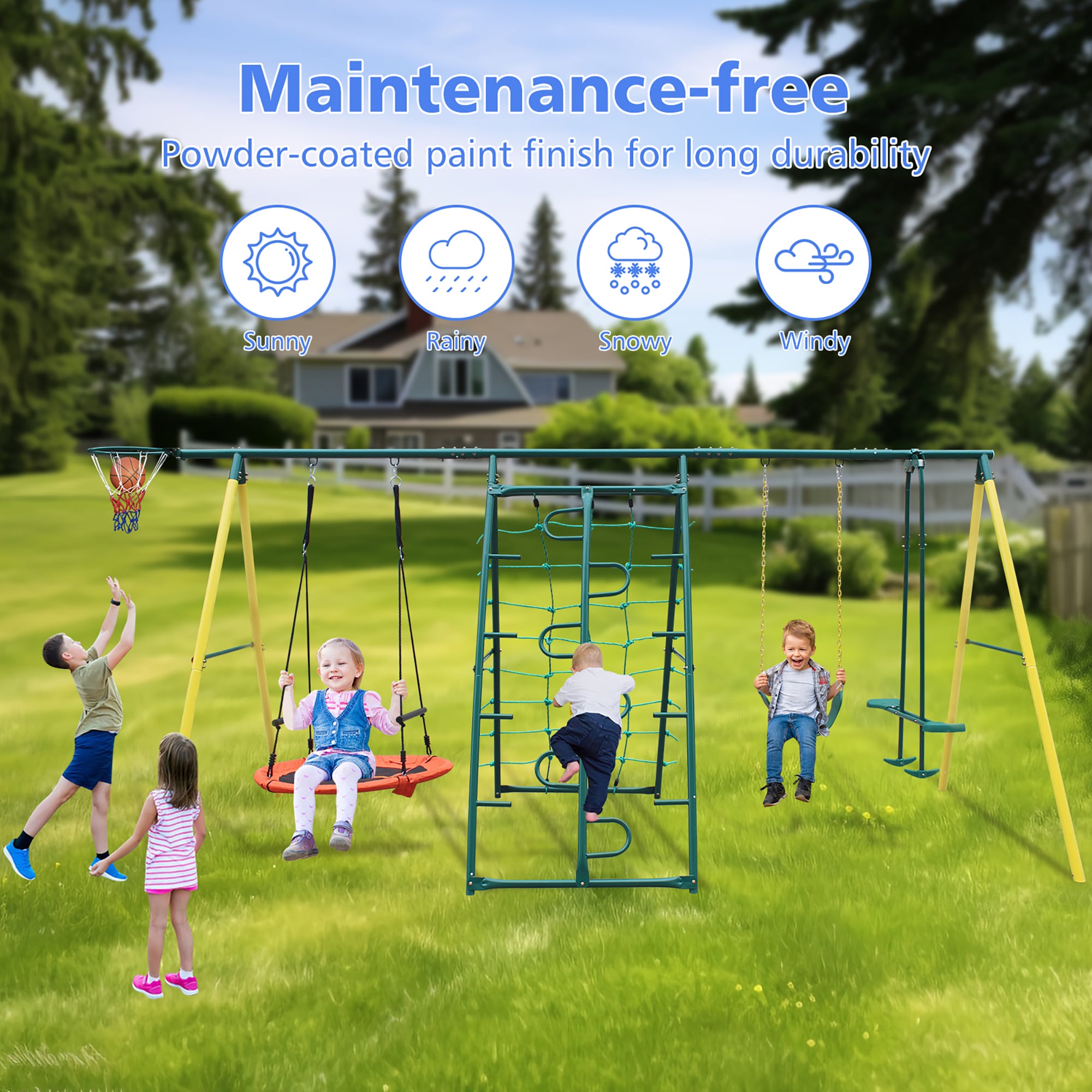 Fun Orange Kids Commercial Steel Playset in the Metal Playsets & Swing ...