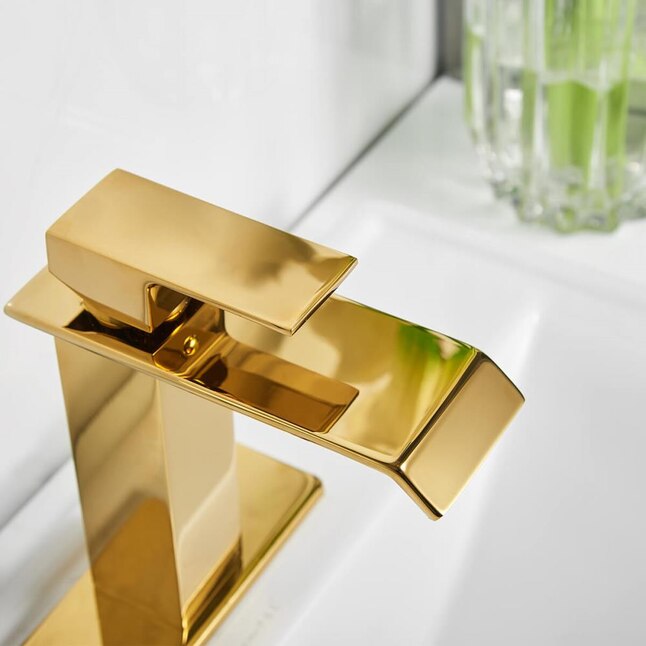 Kinwell Gold 4 In Centerset 1 Handle Waterfall Bathroom Sink Faucet