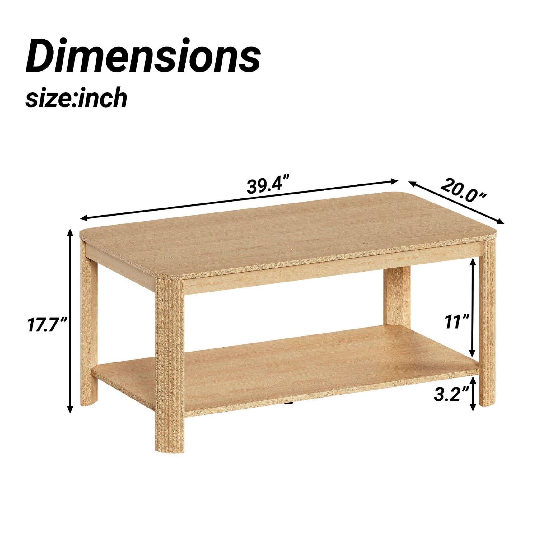 YOSIMFUR Arc Corner Wood Coffee Table with Storage Shelf Vertical Wave ...