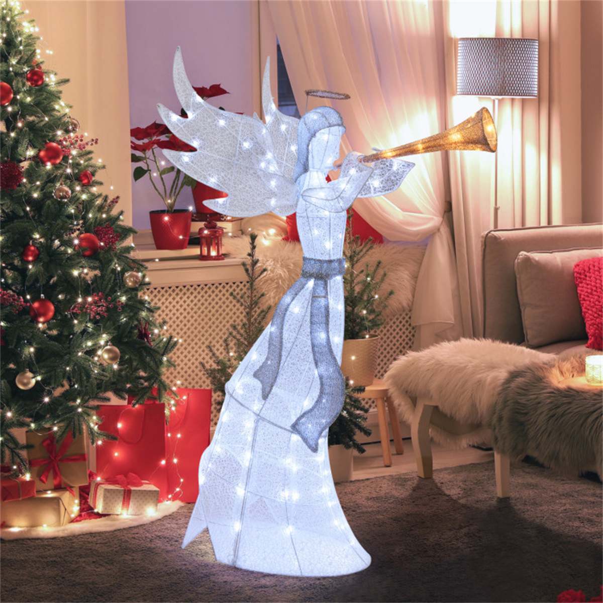Yescom 5 FT Lighted Christmas Angel 100 LED Twinkling with Metal/Mesh ...