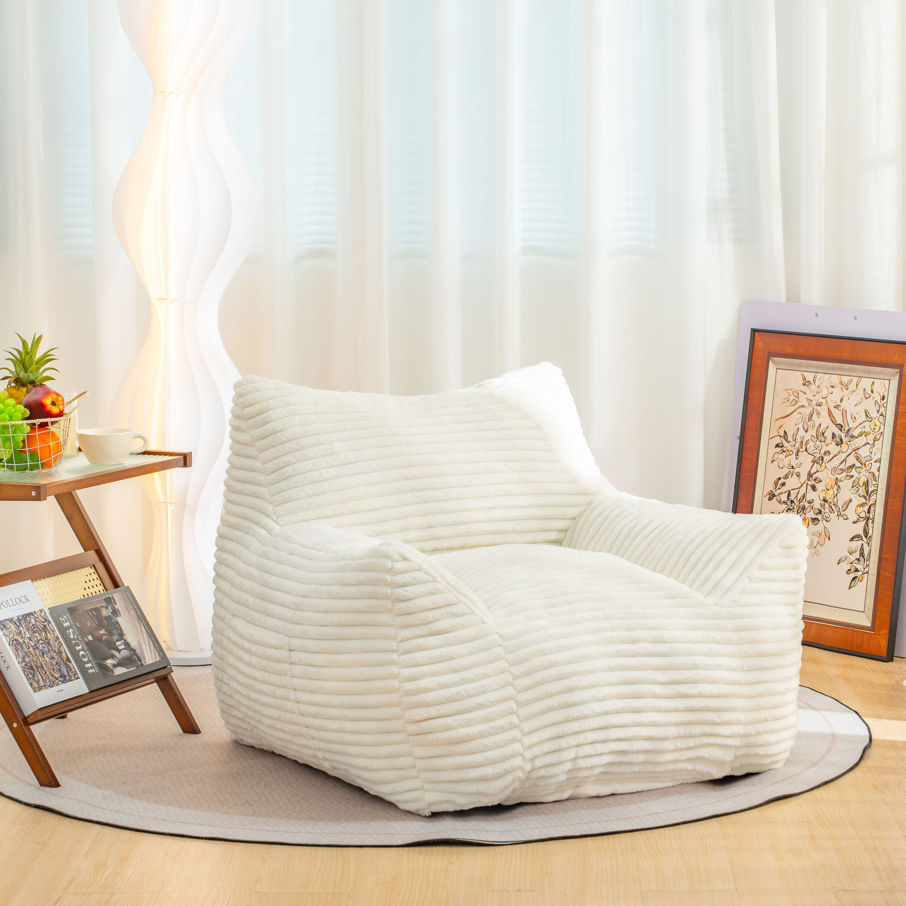 Huluwat Oversized Beige Bean Bag Chair for Adults with Armrests - Cozy ...