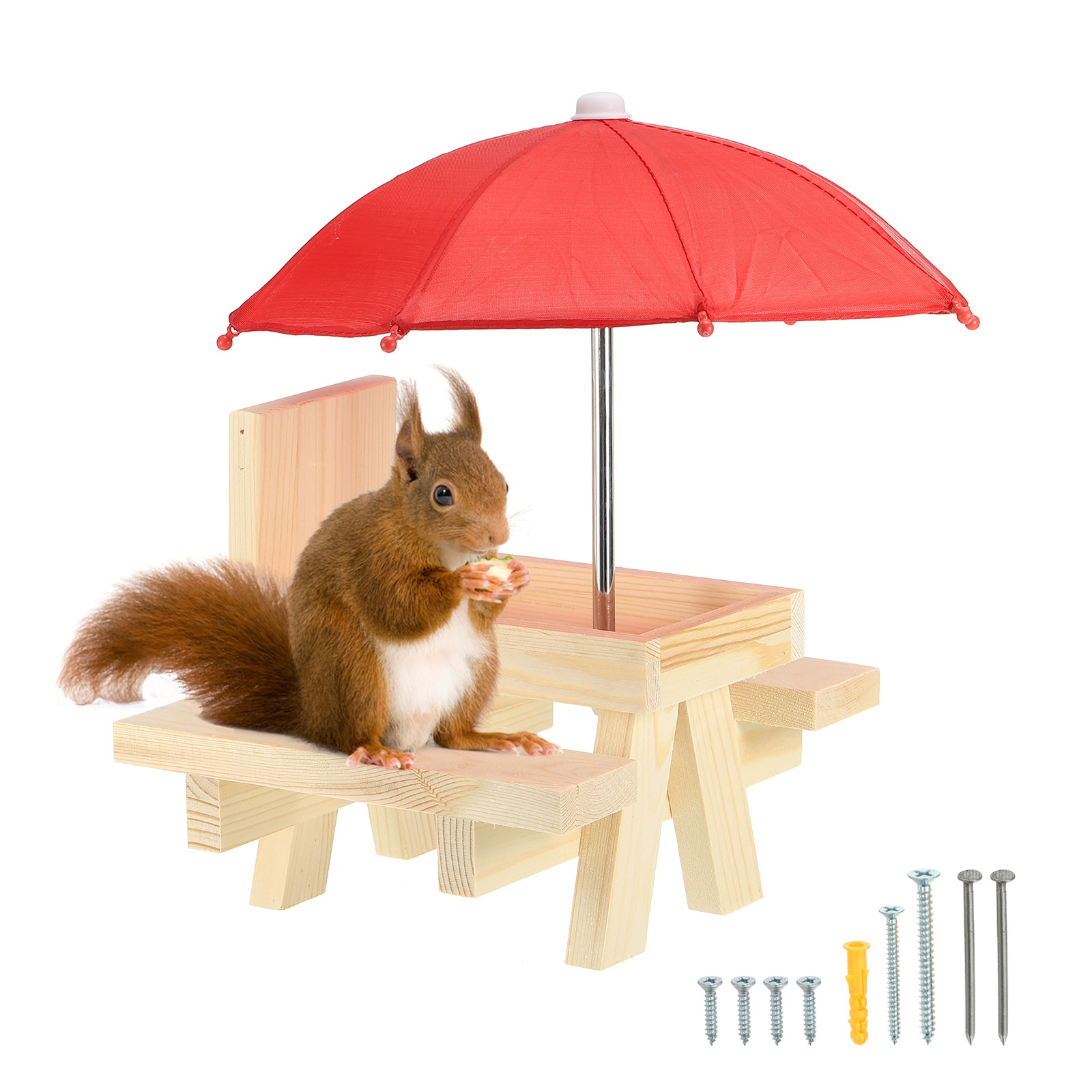 PATIKIL Squirrel Feeder Picnic Table with Red Umbrella 7x8x11inch ...