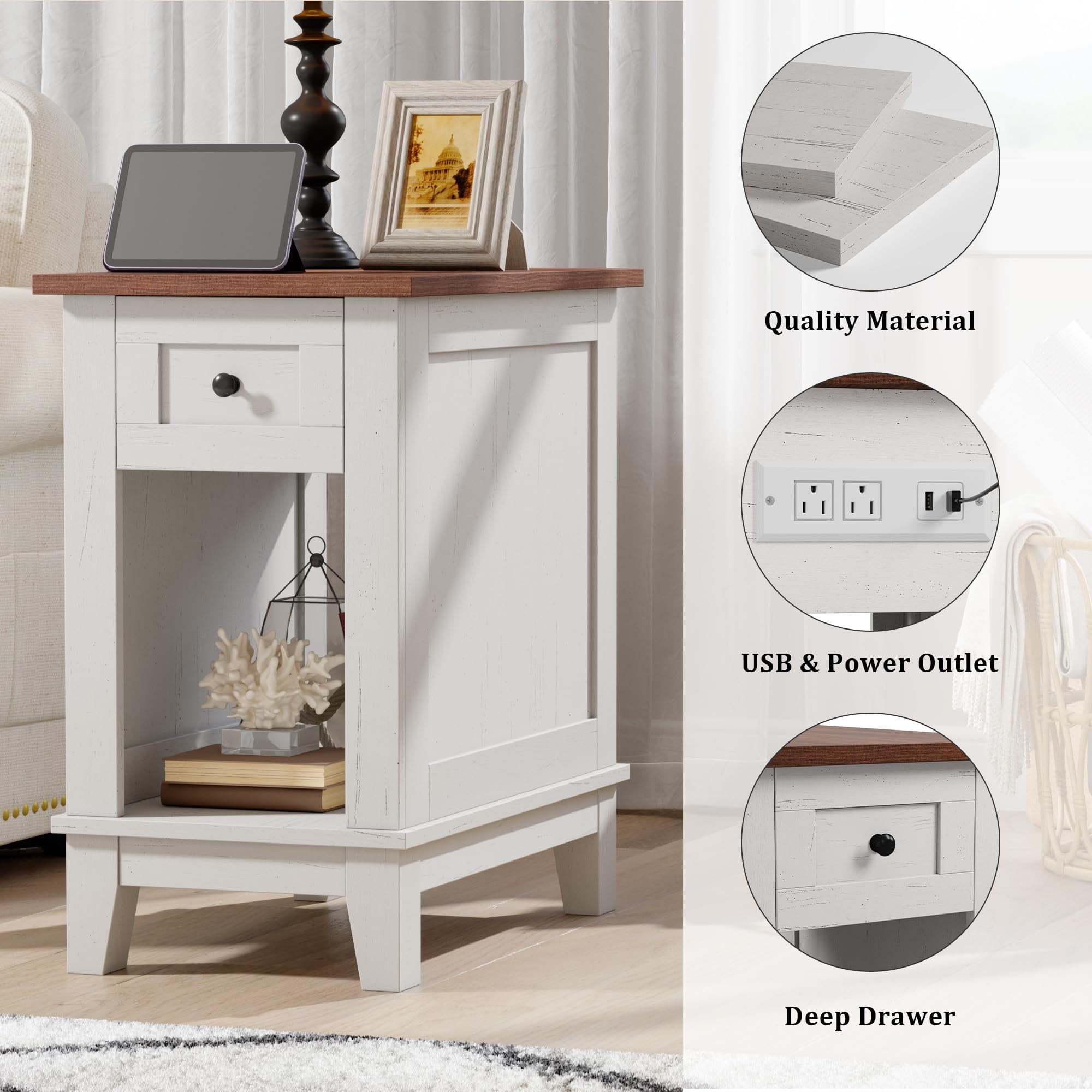 GAOMON Compact Single-Drawer Tea Table-Minimalist Sofa Side Coffee ...