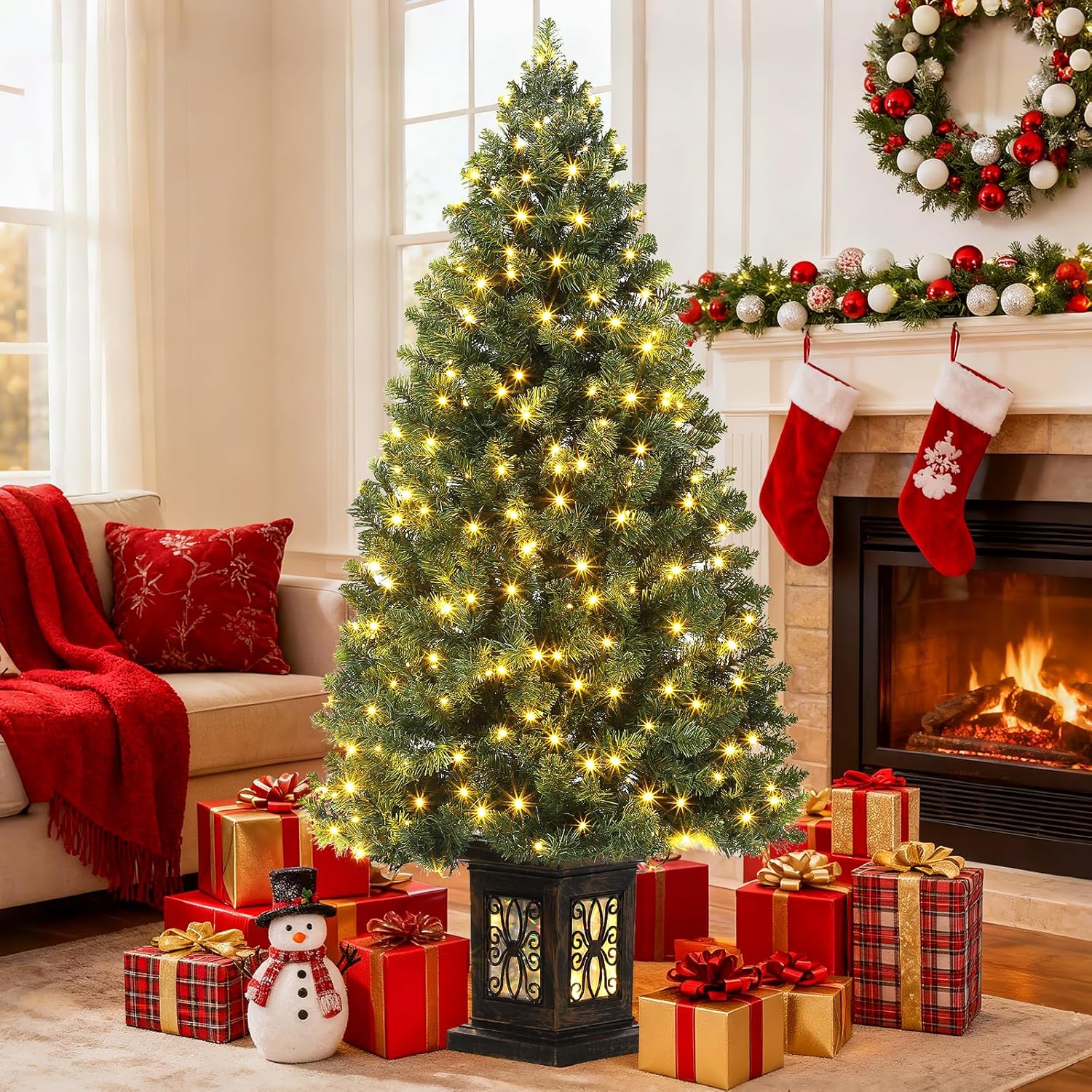 Garvee 4.5FT Pre-Lit Christmas Tree with 300 LED Lights 8 Modes ...