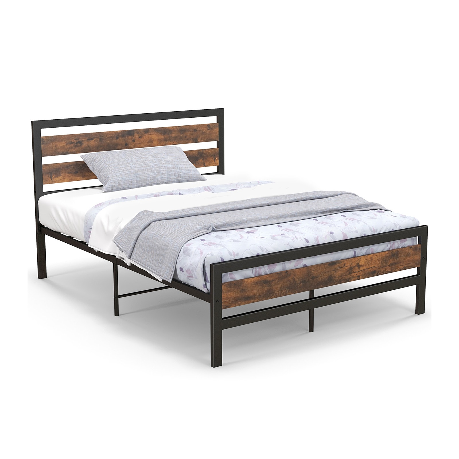 Slickblue Rustic Full/Queen Sized Platform Bed with Wood Headboard and ...