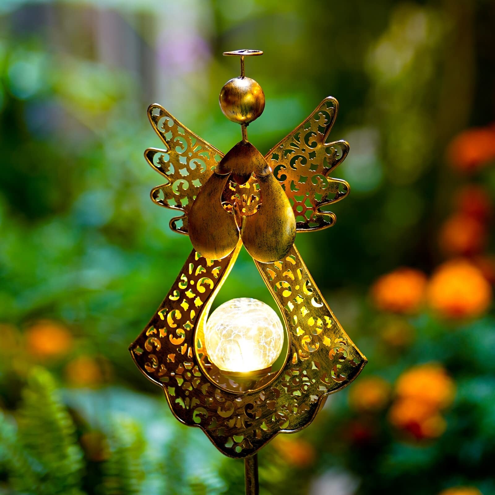 AOIZGMY Angel Stake Solar Light Crackle Glass Globe Waterproof Warm ...