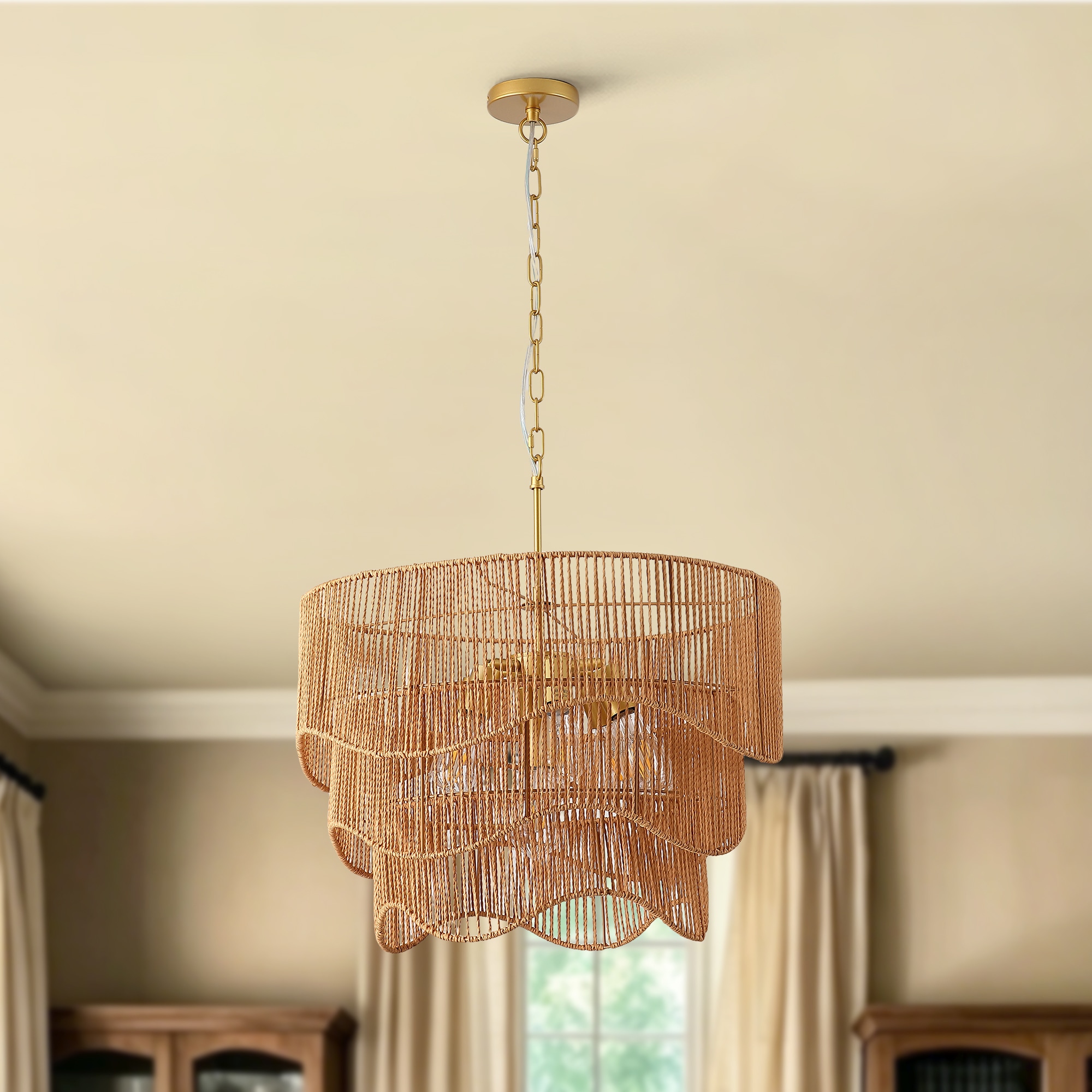 Belffin Handwoven Paper Rattan Boho Chandelier 7 Light E26 Base 60cm ...