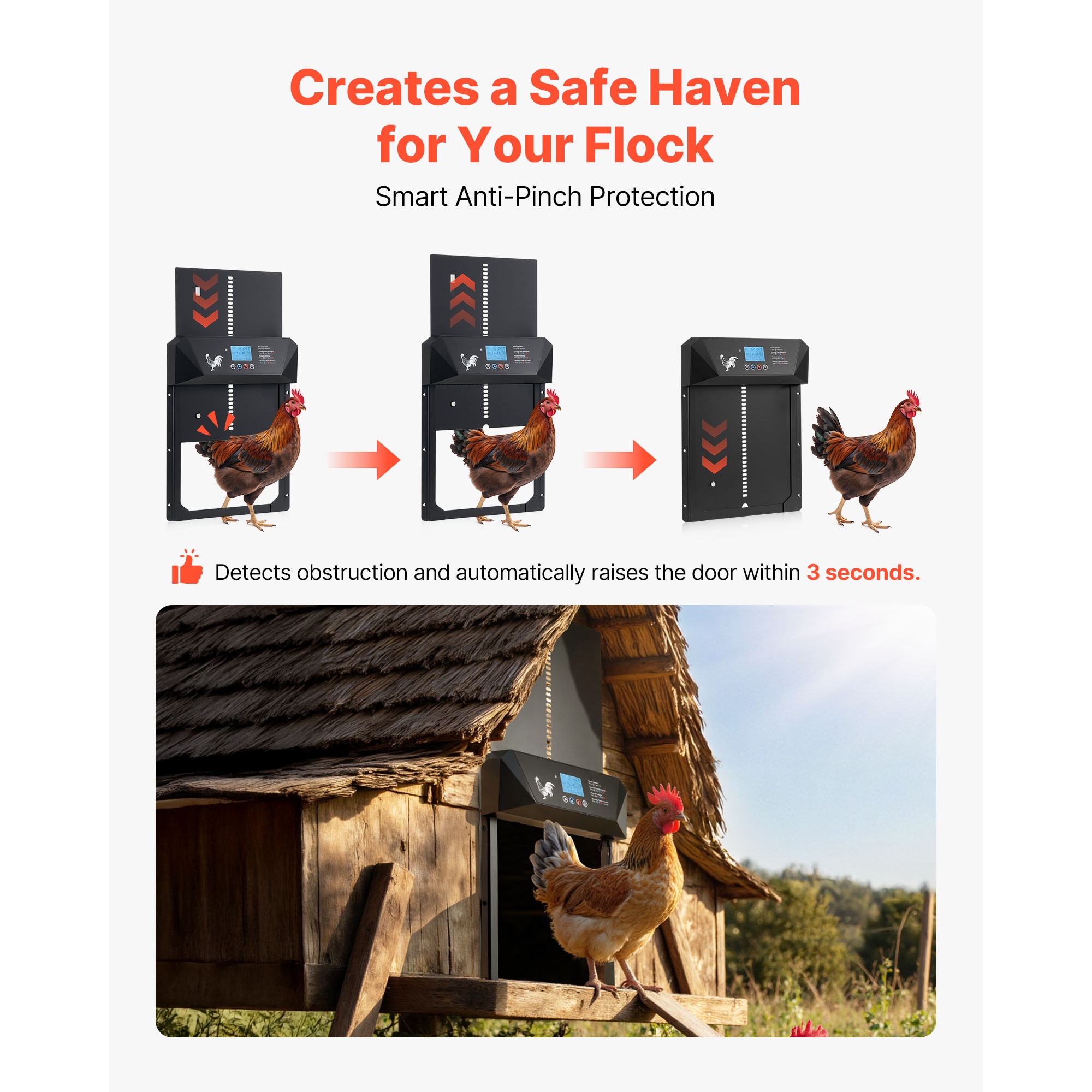VEVOR Automatic Chicken Coop Door DC and Battery Powered Chicken Door ...