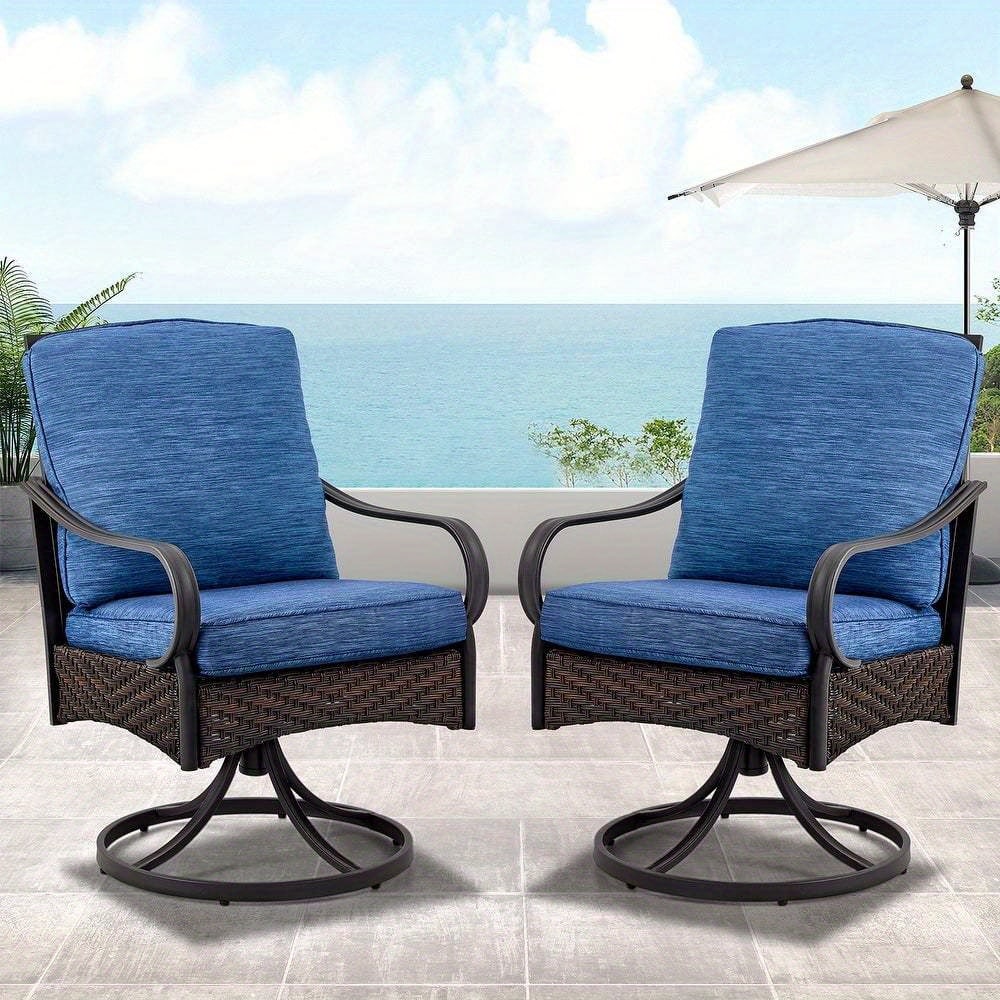 EROMMY Chair Set of 2 Wicker Brown Wicker Frame Swivel Conversation ...