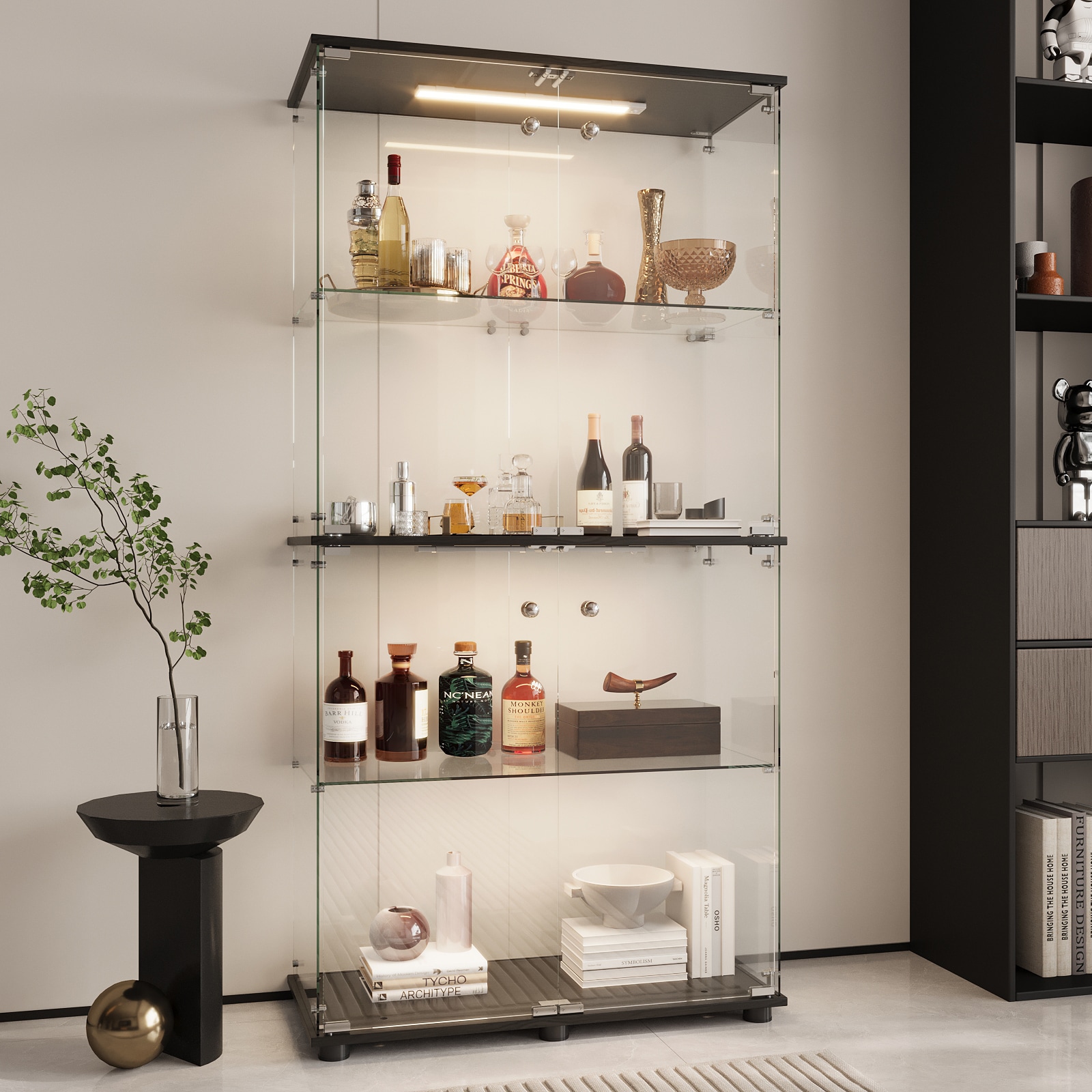 LOVMOR Glass Display Cabinet with 3 Color LED Lights 4 Shelf Double ...
