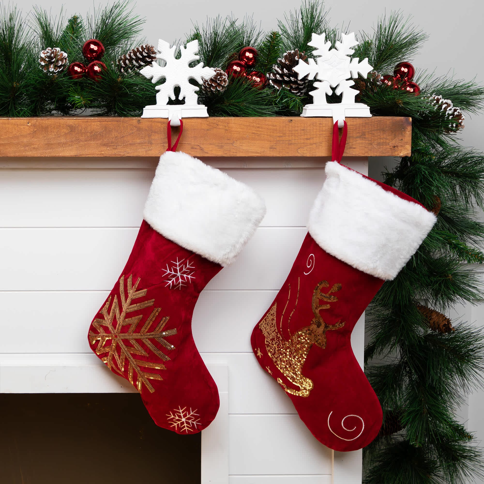Northlight Reindeer and Snowflake Sequin Christmas Stockings - 20 inch ...