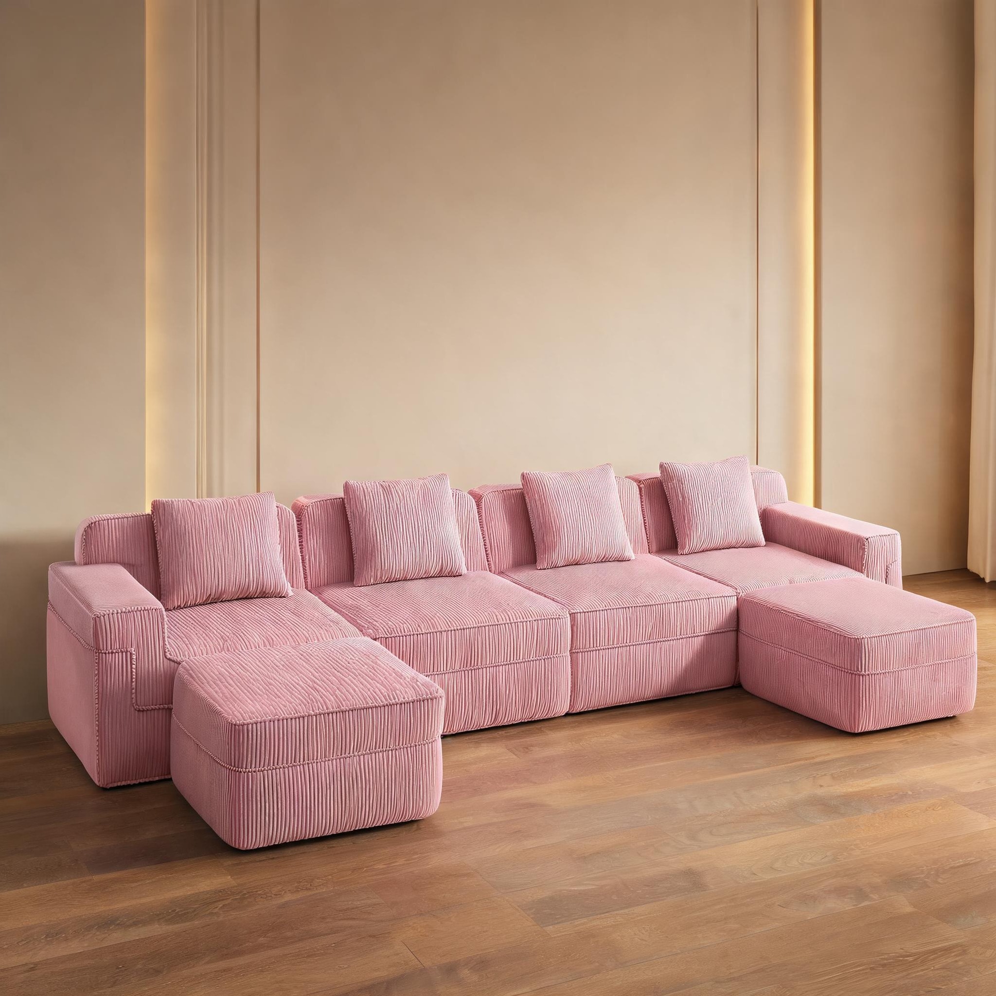 Naturefalls Modern U-Shape Modular Cloud Sofa with Movable Ottomans ...