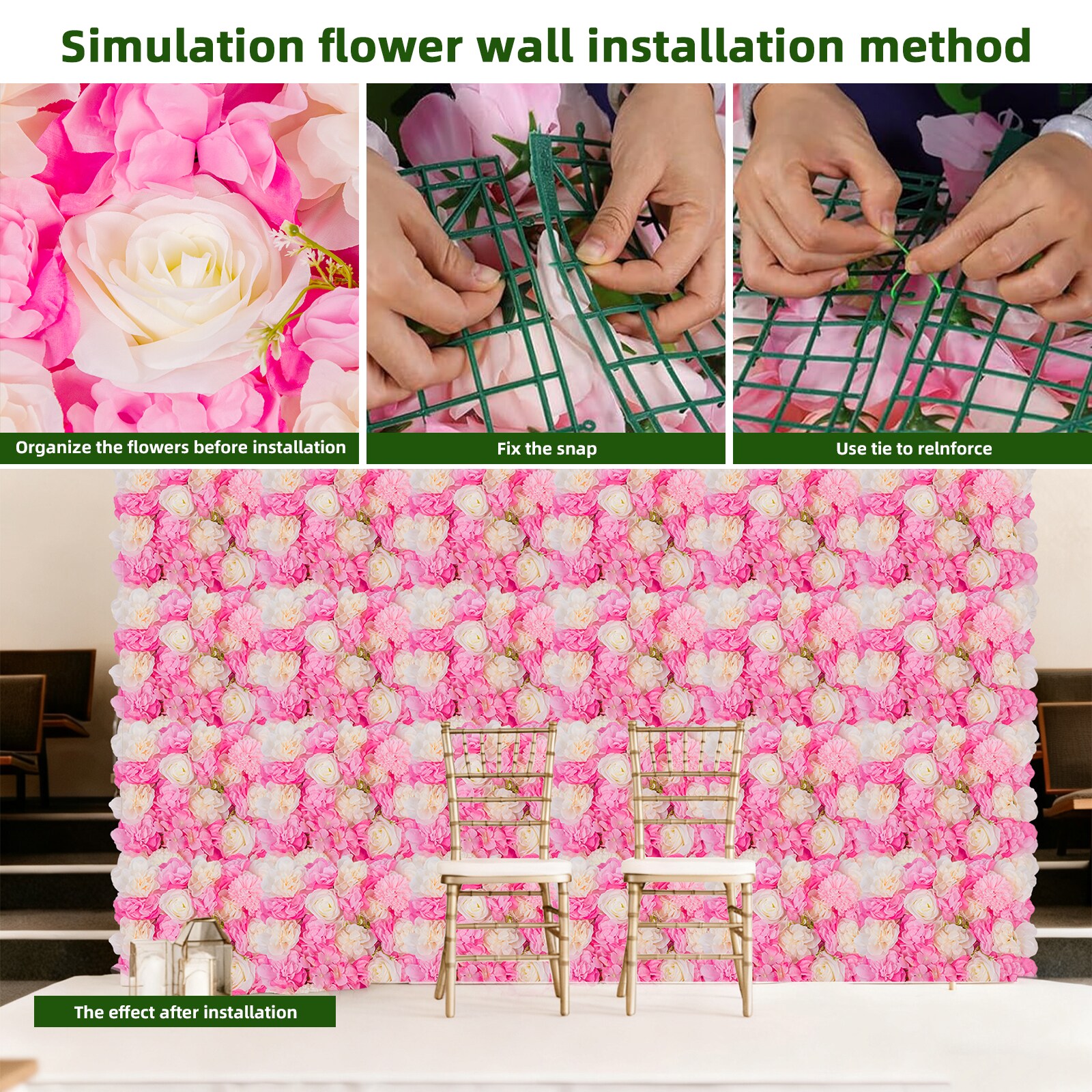 Garvee 12Pack Flower Wall Panels15x15 Inch Artificial Rose Silk Flowers ...