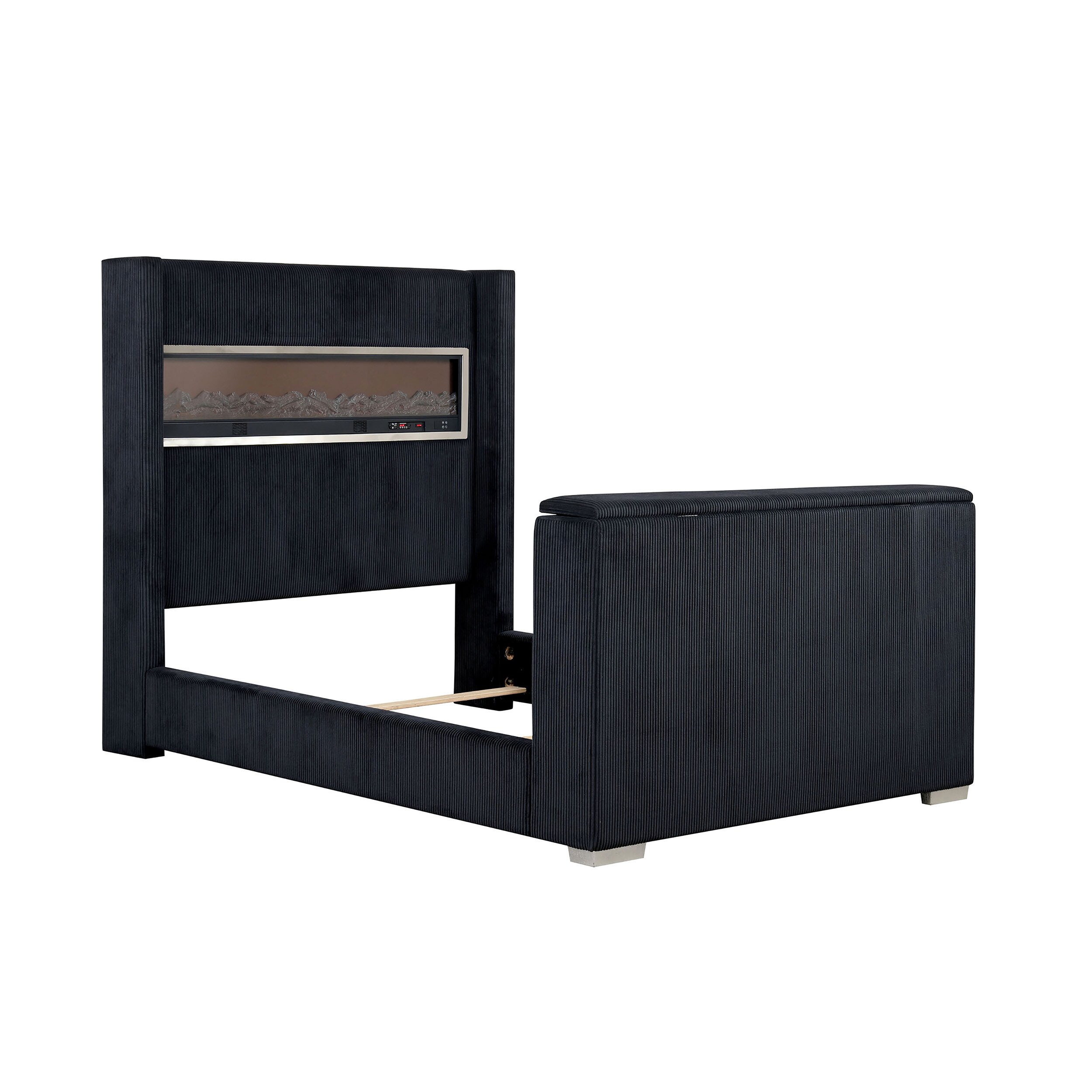 Furniture of America King Black Wood Panel Bed Storage with Headboard ...
