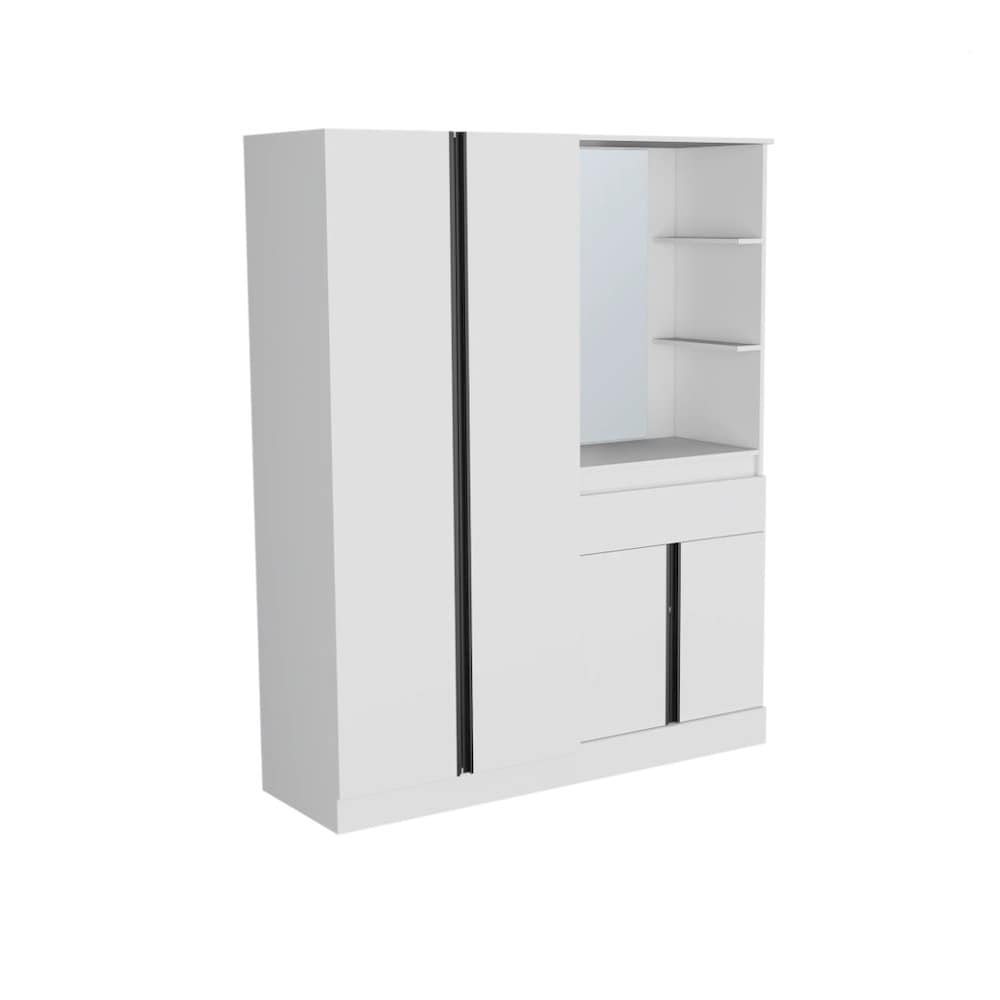 TUHOME Kamelot Armoire With Double Doors Hanging Rod And Interior ...