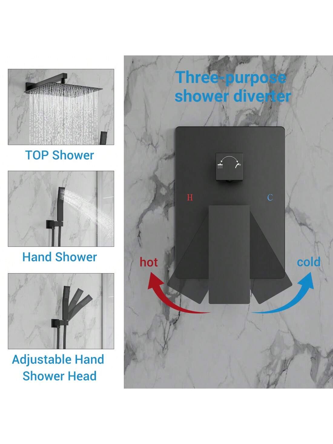 Qeetex Bathroom Shower Faucet Set. 10/12 Inch Rainfall Shower Head With ...