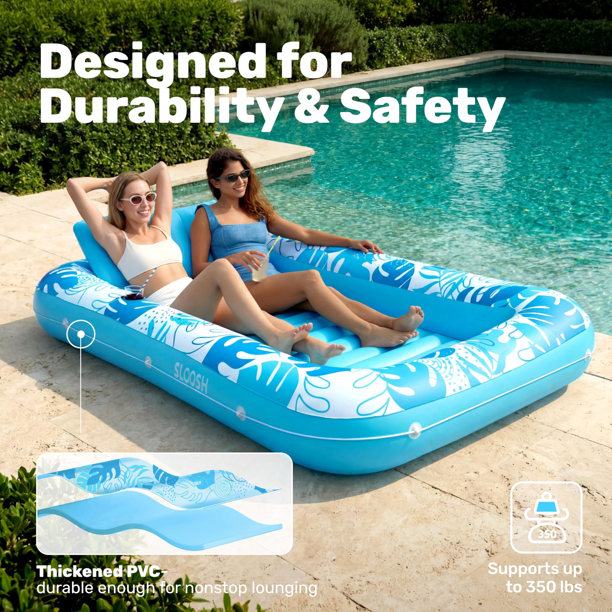 Joyfy Inflatable Tanning Pool Lounger Float 85 x 57 Extra Large Suntan ...